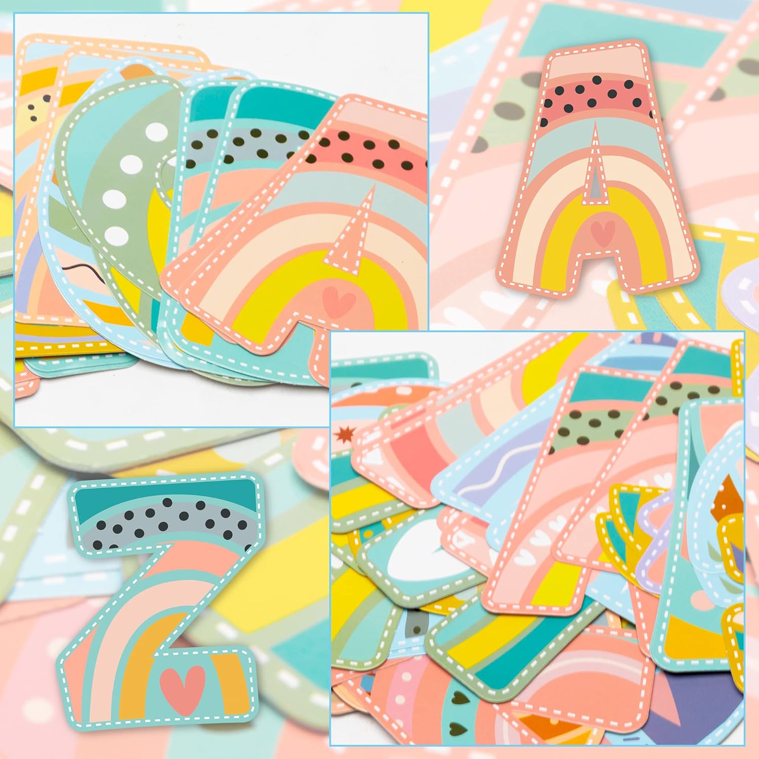 BeYumi 52Pcs Boho Rainbows Alphabet Cutouts Colorful Uppercase ABC ...
