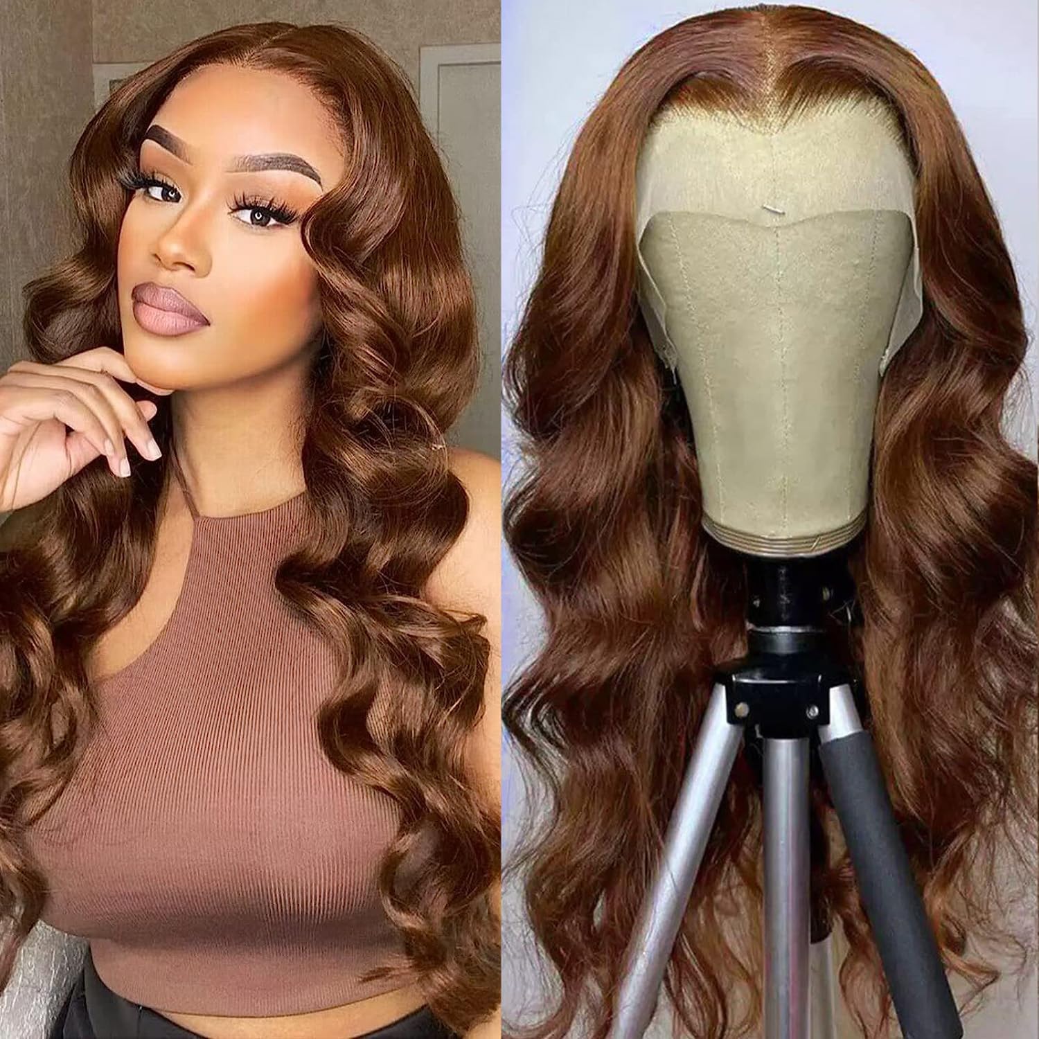 Amazon.com : Beauty Lueen Chocolate Brown Body Wave Lace Frontal Wigs ...