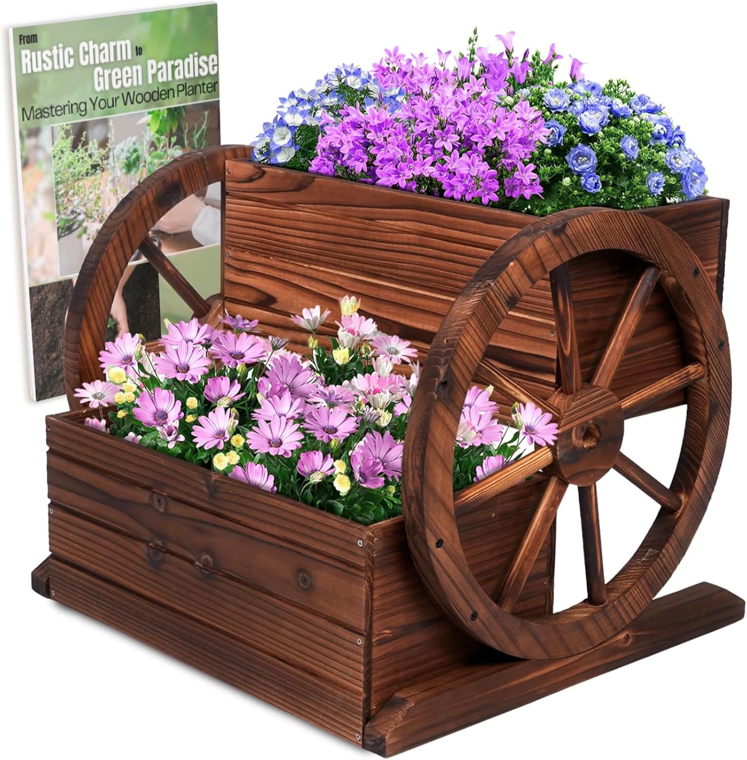 Amazon.com : Watbick Wood Wagon Planter Box, Garden Planter with Wheels ...