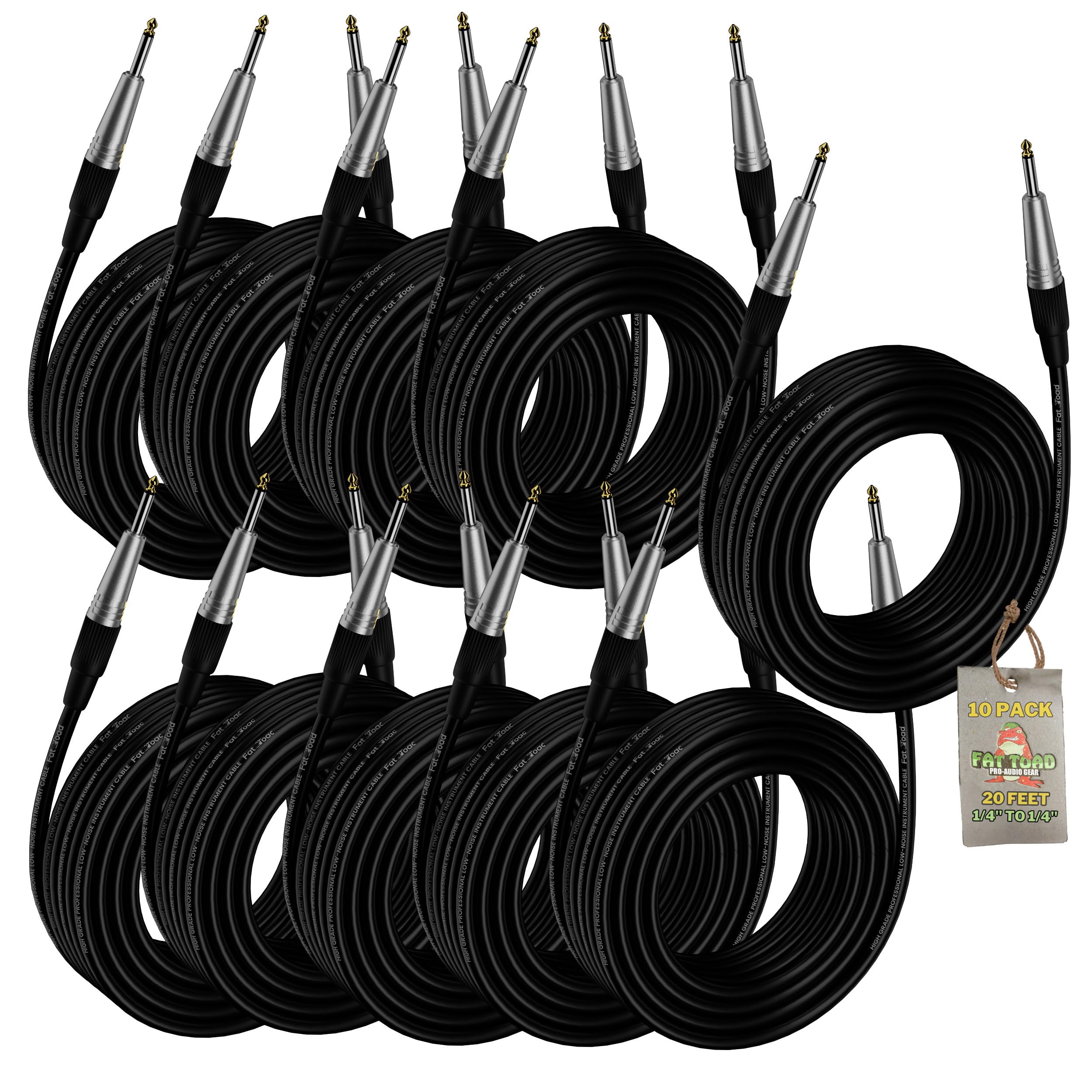 Amazon.com: Guitar Cables (10 Pack) Instrument Cord by FAT TOAD | 24 ...