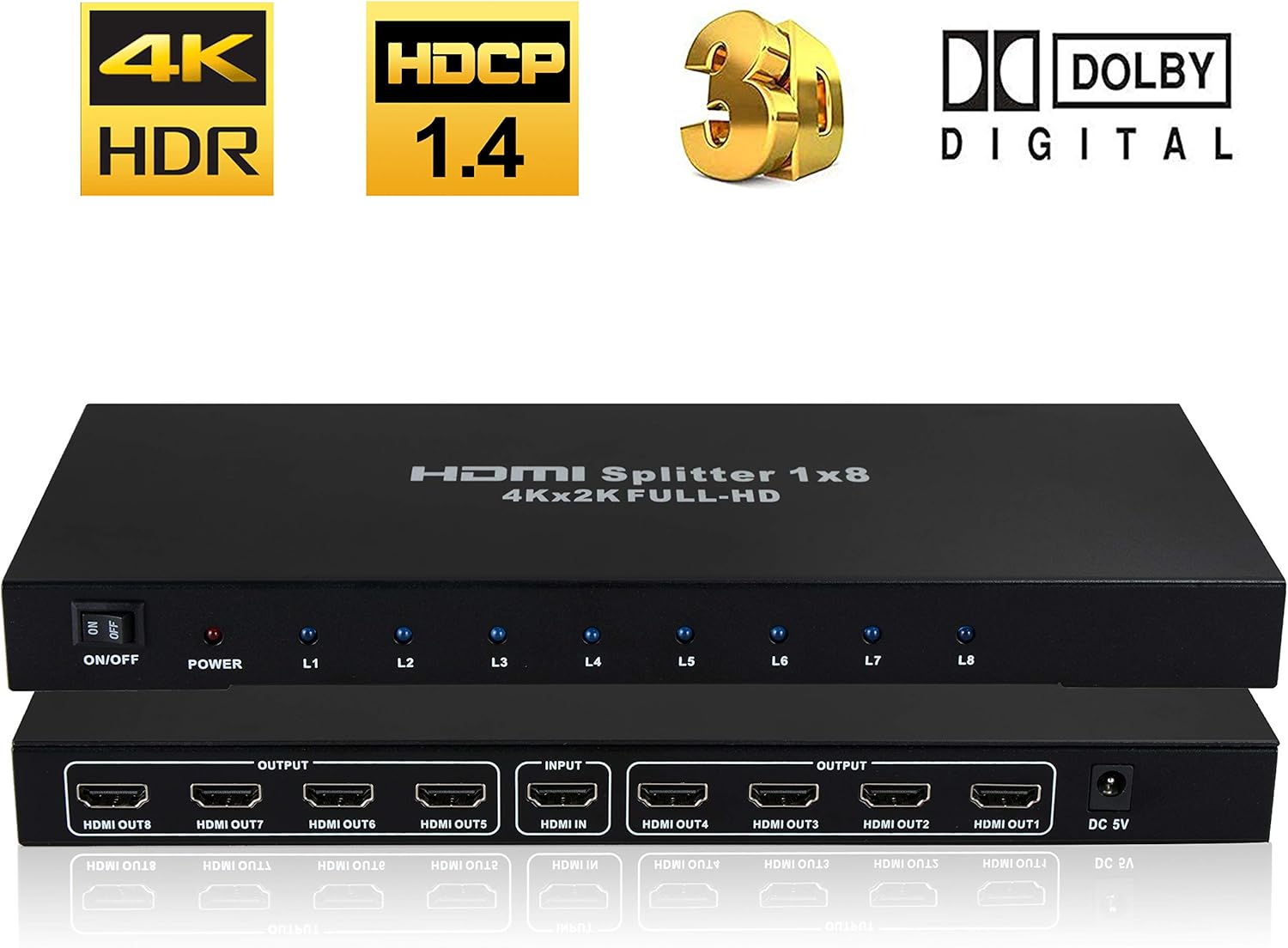 Amazon.com: NEWCARE 4K 1x8 HDMI Splitter,1 in 8 Out HDMI Amplifier ...