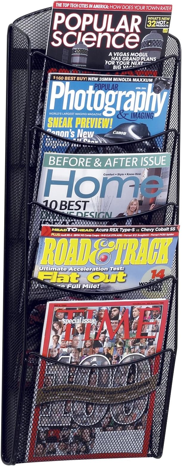 Amazon.com: Greenco Black Wall Mounted Magazine Rack Holder, Mesh, 5 ...