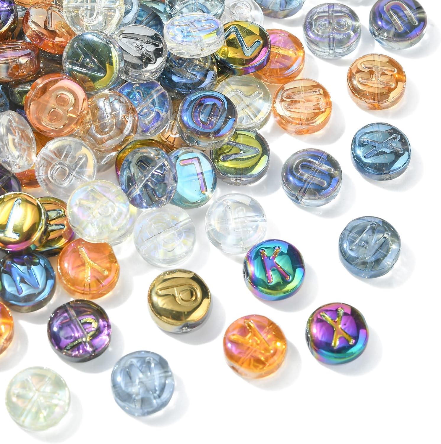 Amazon.com: Stiesy 100 Pcs Crystal Glass Letter Beads Flat Round ...