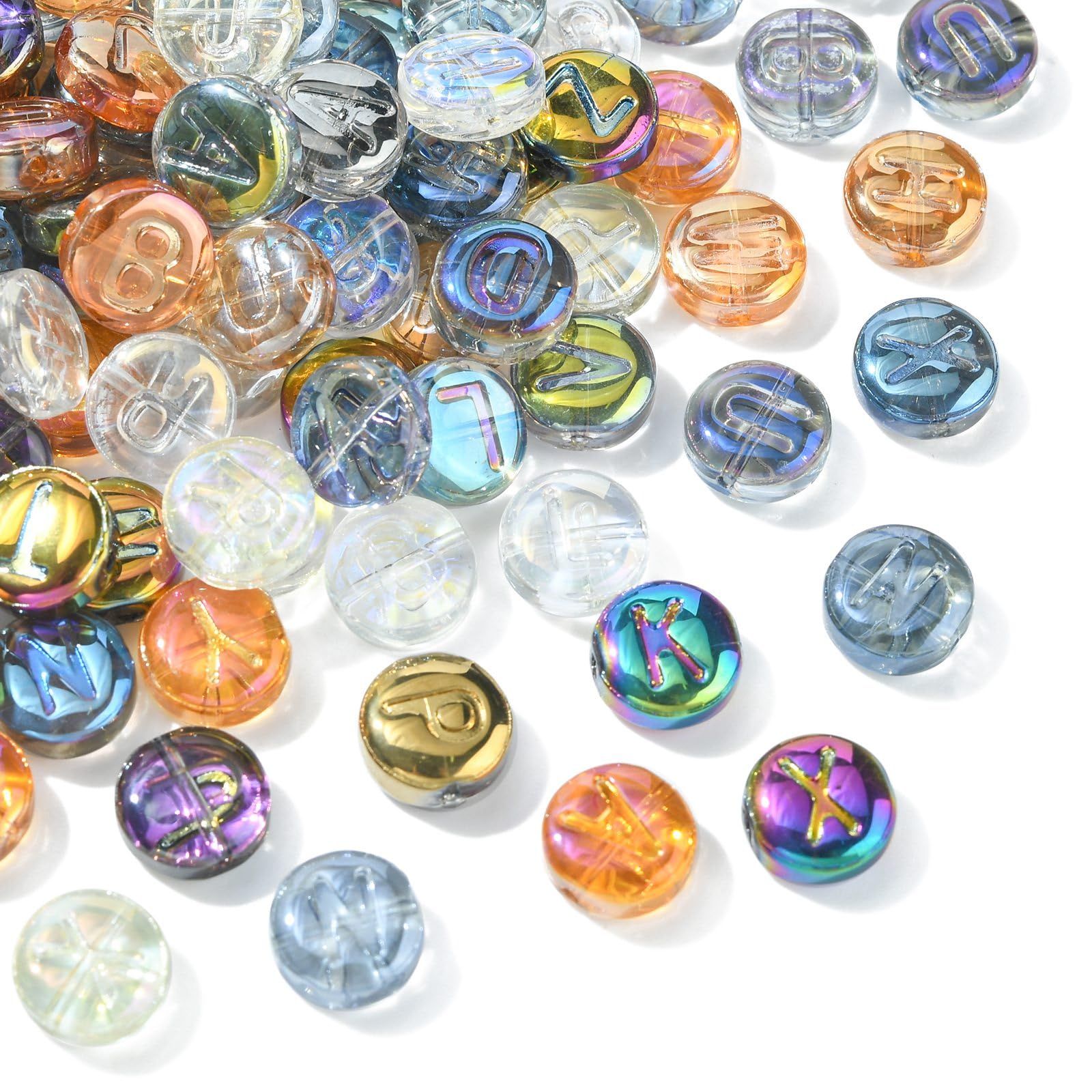 Amazon.com: Stiesy 100 Pcs Crystal Glass Letter Beads Flat Round ...