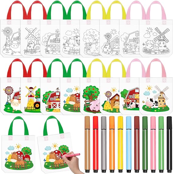 Amazon.com: Kajaia 24 Pcs Coloring Goodie Bags with Markers Farm House ...