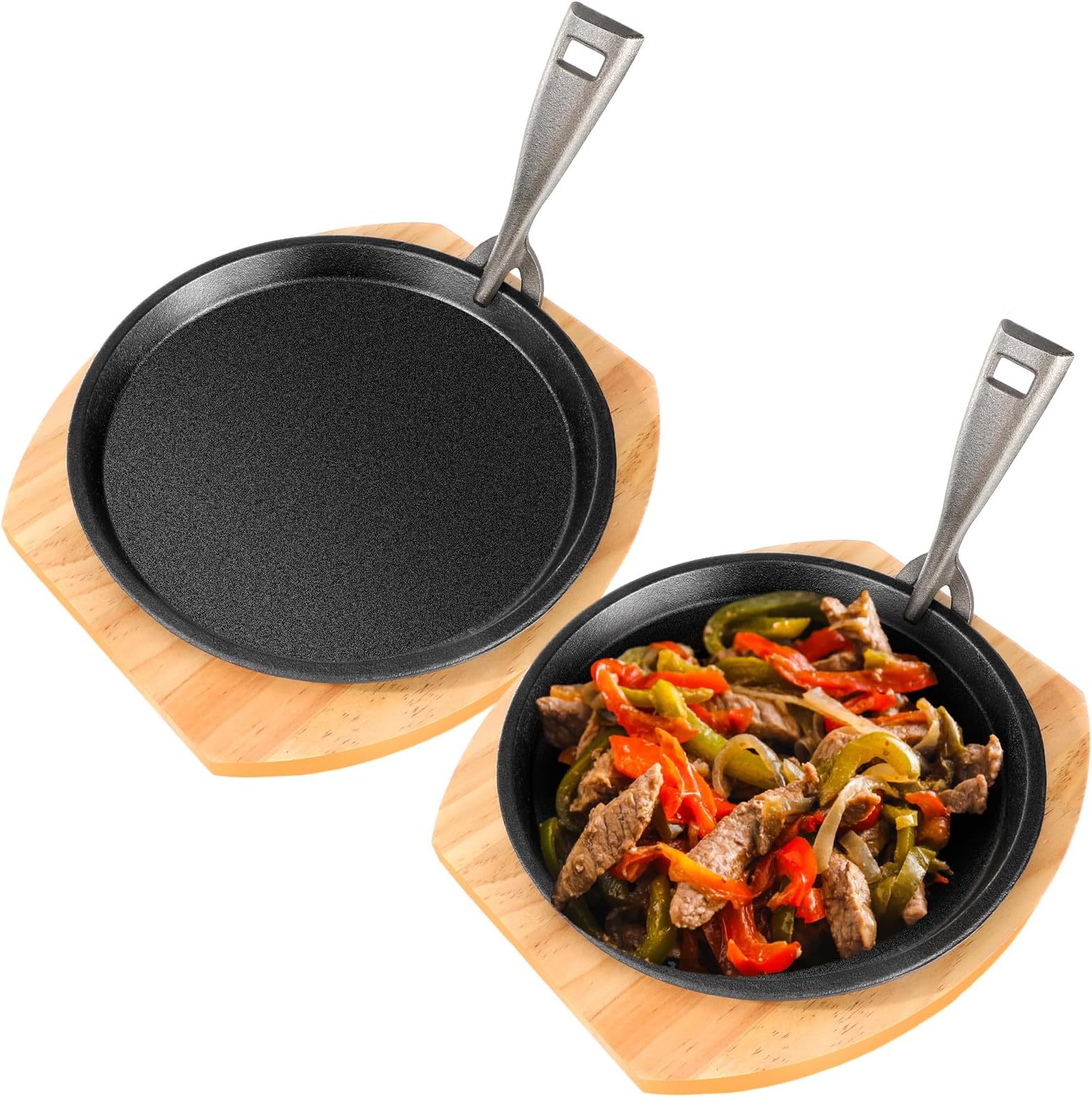 Amazon.com | Carvers Olde Iron Fajita Cast Iron Skillet Set – Sizzling ...