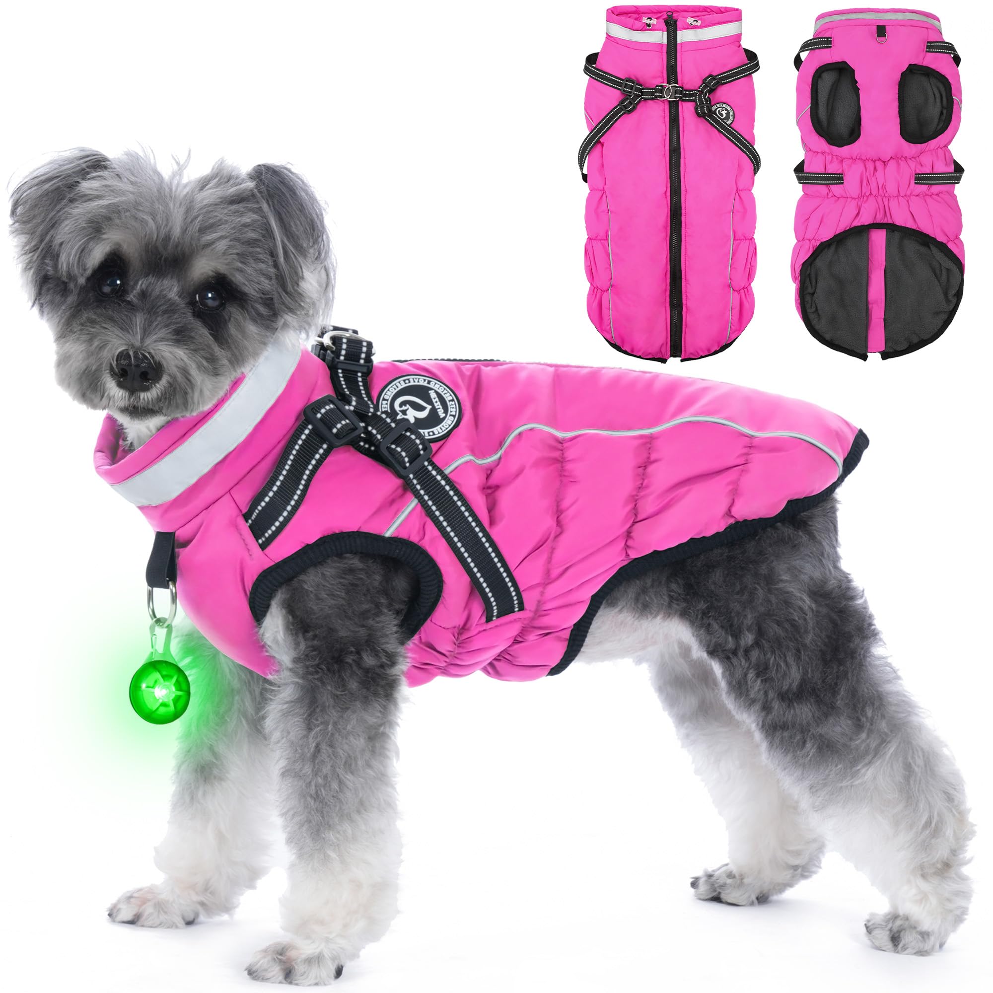 HezzLuv Dog Winter Jacket Coat, Waterproof Dog Coat with Harness ...