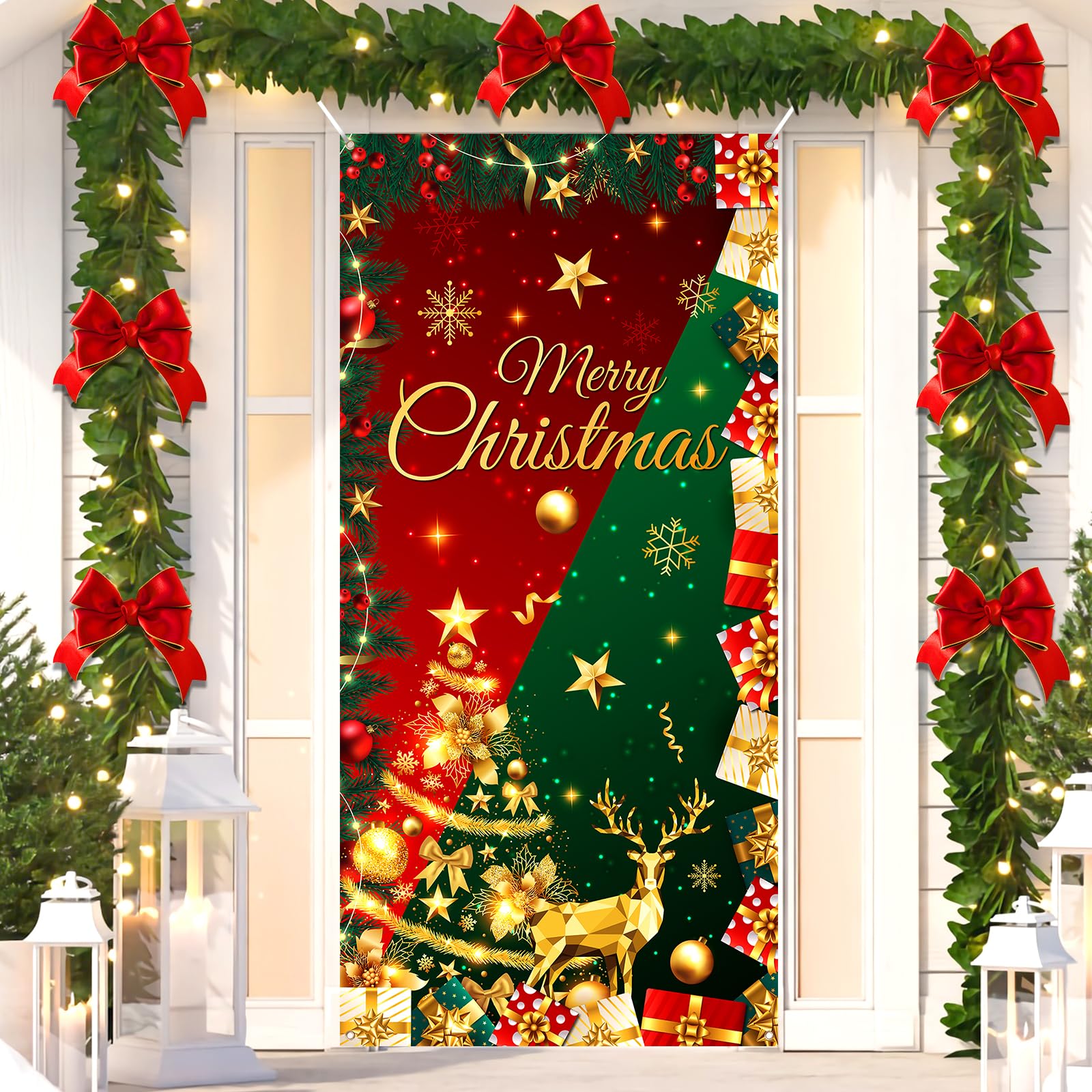 Amazon.com: Red Green Christmas Door Cover Merry Christmas Door ...