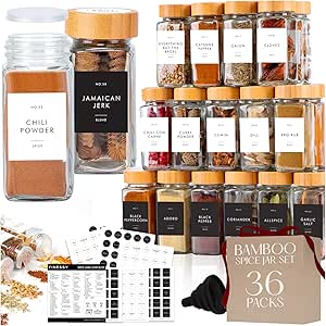 Amazon.com: Glass Spice Jars with Label with Bamboo Lids Minimalist 36 Pack Set, 4oz Clear Empty ...