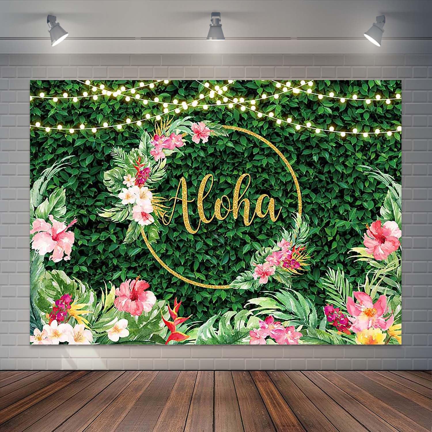 Amazon.com : Joliaco Aloha Backdrop Rustic Lights Green Grass Hawaiian ...
