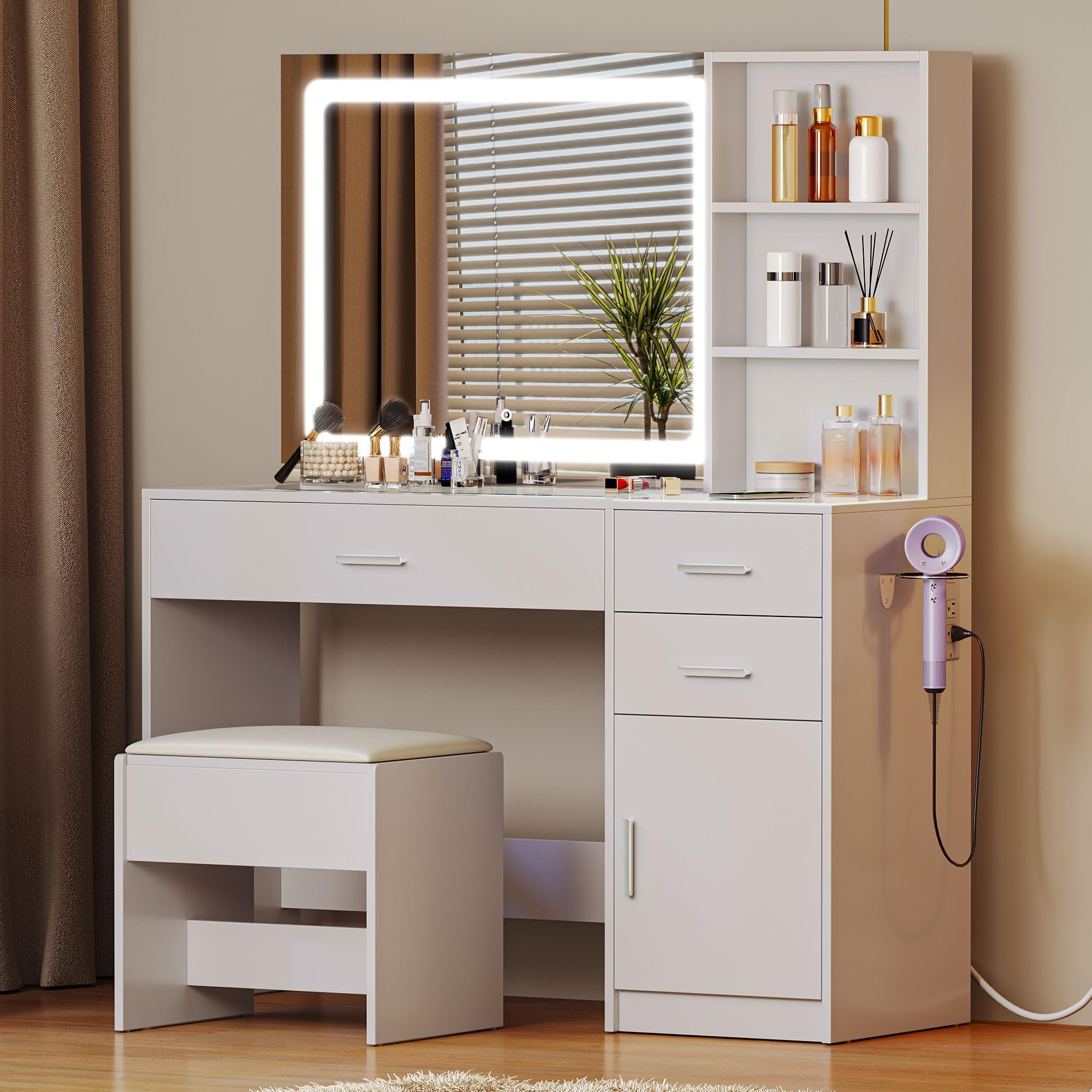 YITAHOME Coiffeuse avec Miroir LED à Luminosité Réglable, Table de ...