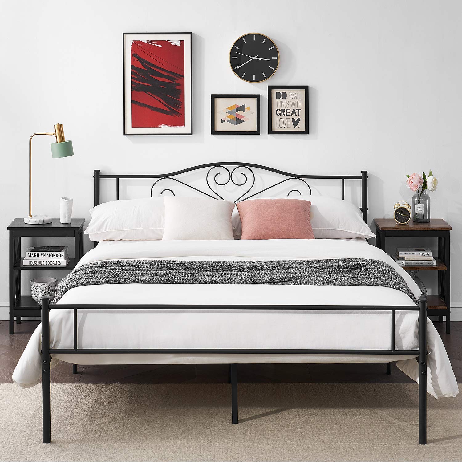 VECELO Metal Platform Bed Frame Mattress Foundation, Decorative ...