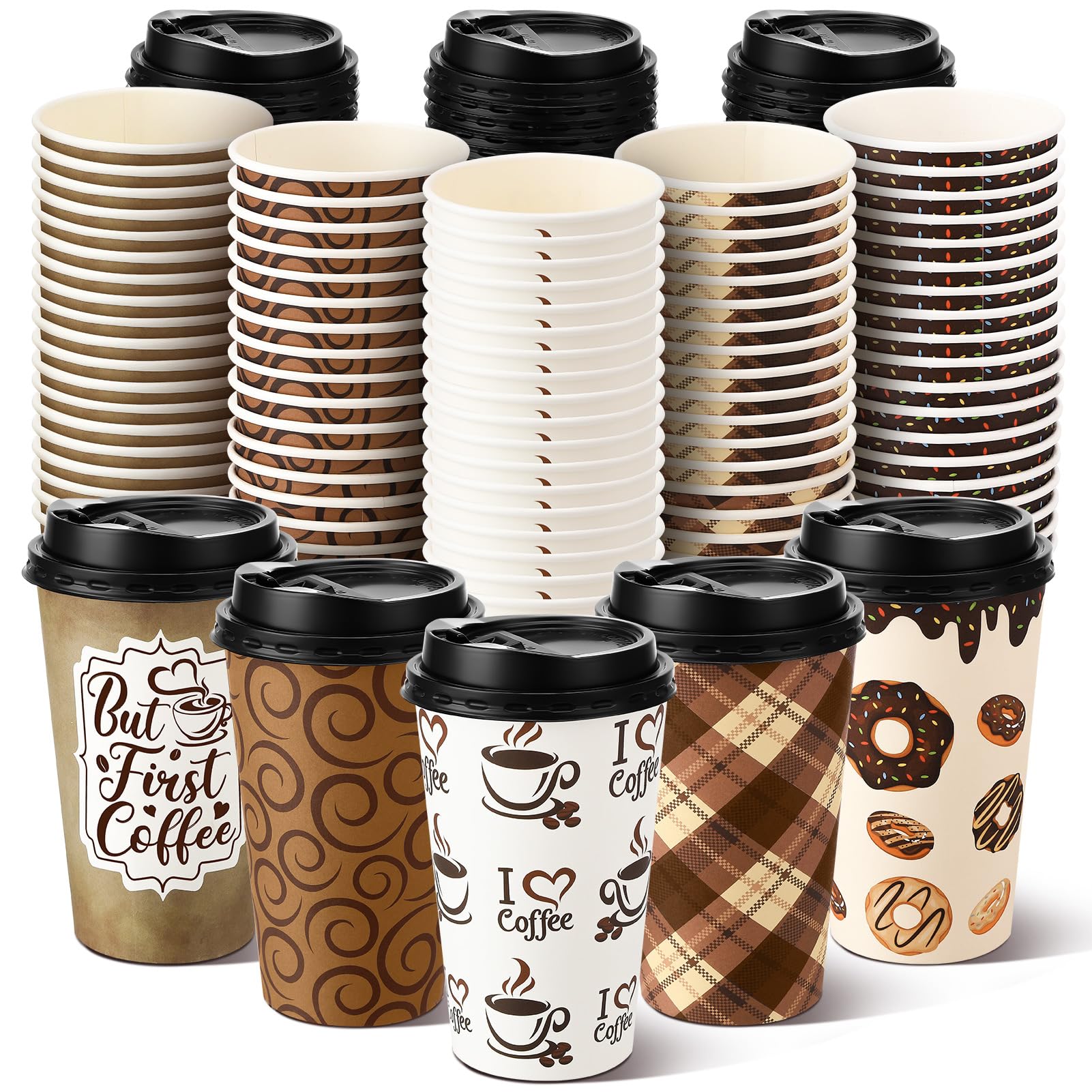 Amazon.com: Ovveroche 100 Pack 16 oz Disposable Coffee Cups with Lids ...