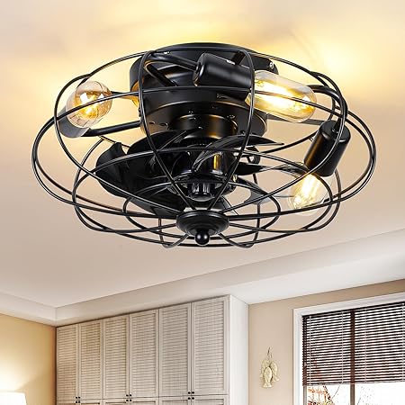 Mpayel Small Ceiling Fan - 15" Caged Flush Mount Ceiling Fans with ...