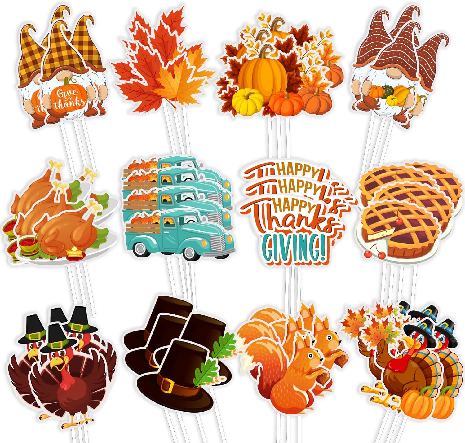 Amazon.com: Whaline 72Pcs Thanksgiving Cupcake Topper 12 Designs Turkey ...