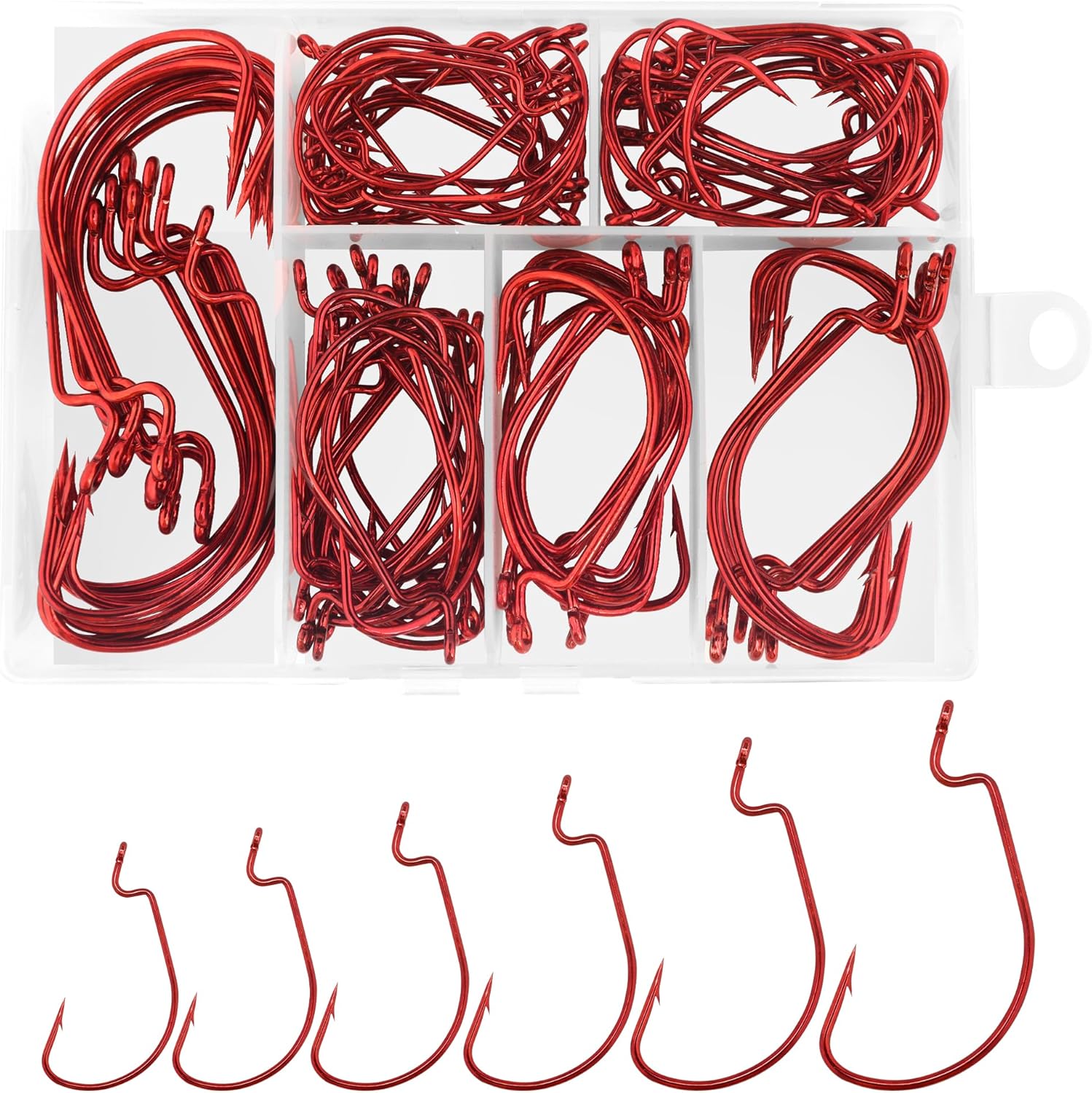 Amazon.com : 110Pcs Red Bass Hooks,6 Size Worm Fishing Hooks Freshwater ...