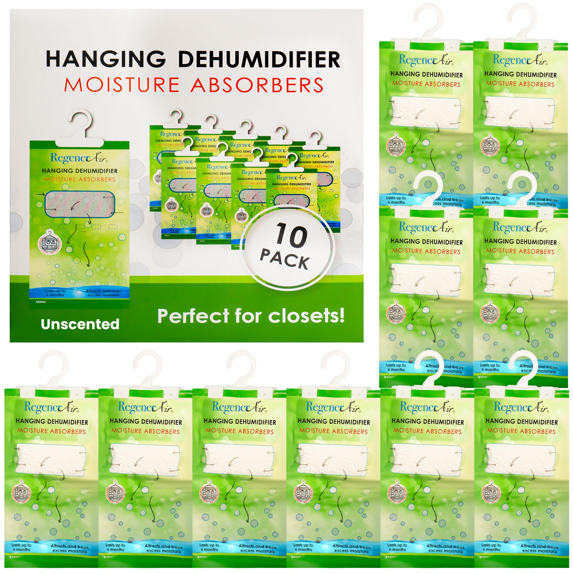 RegenerAir Closet Moisture Absorber Dehumidifier Unscented 10 Pack ...