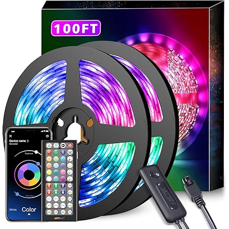 100Ft LED Strip Lights Music Sync Color Changing RGB LED Strip 44-Key ...
