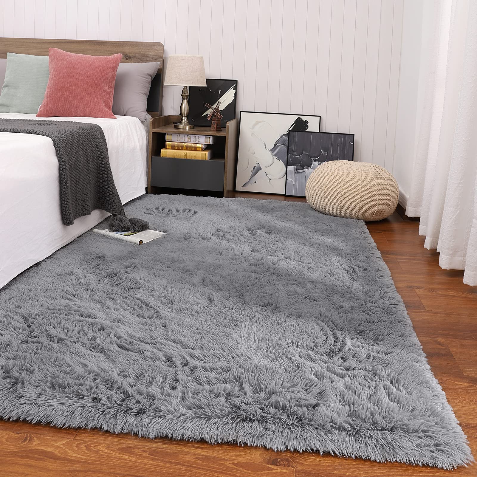 Keeko Premium Fluffy Grey Area Rug Cute Shag Carpet, Extra Soft and ...