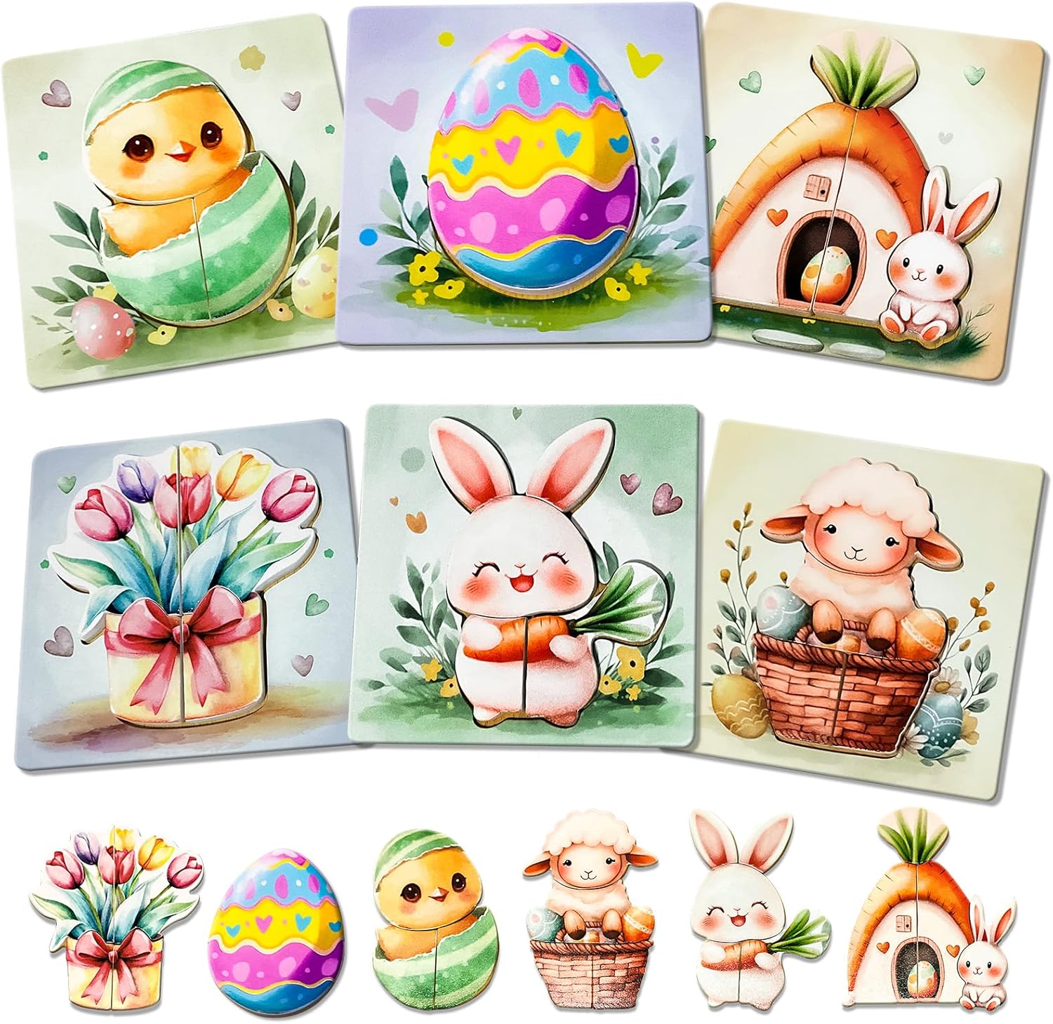 Amazon.com: Easter Toys 6 Pack Wooden Puzzles for Toddlers Montessori ...