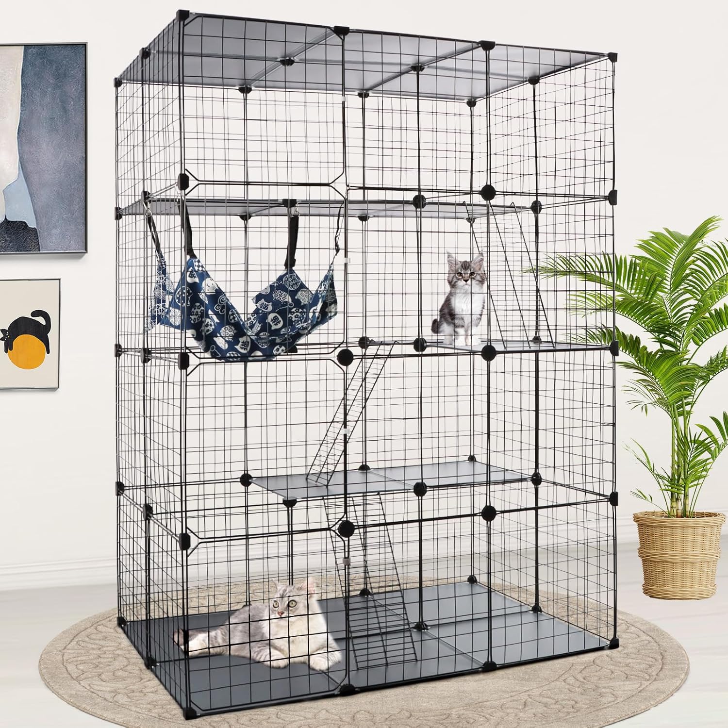 Amazon.com: Kalolary Large Cat Cage, 4 Tier Cat Enclosures Indoor with ...