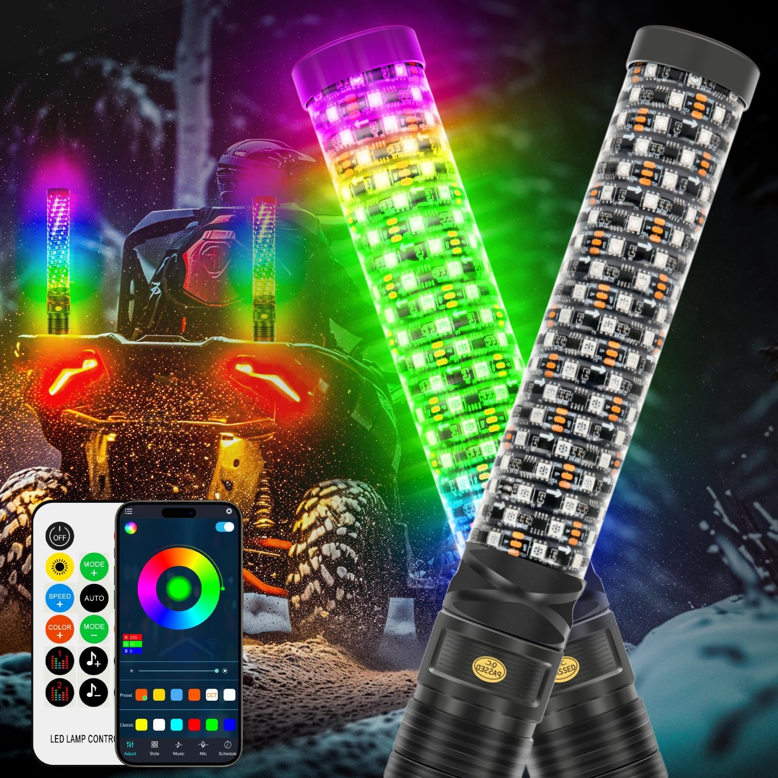 Amazon.com: JMTBNO Pair 1ft RGB Spiral LED Whip Lights Side by Side ...