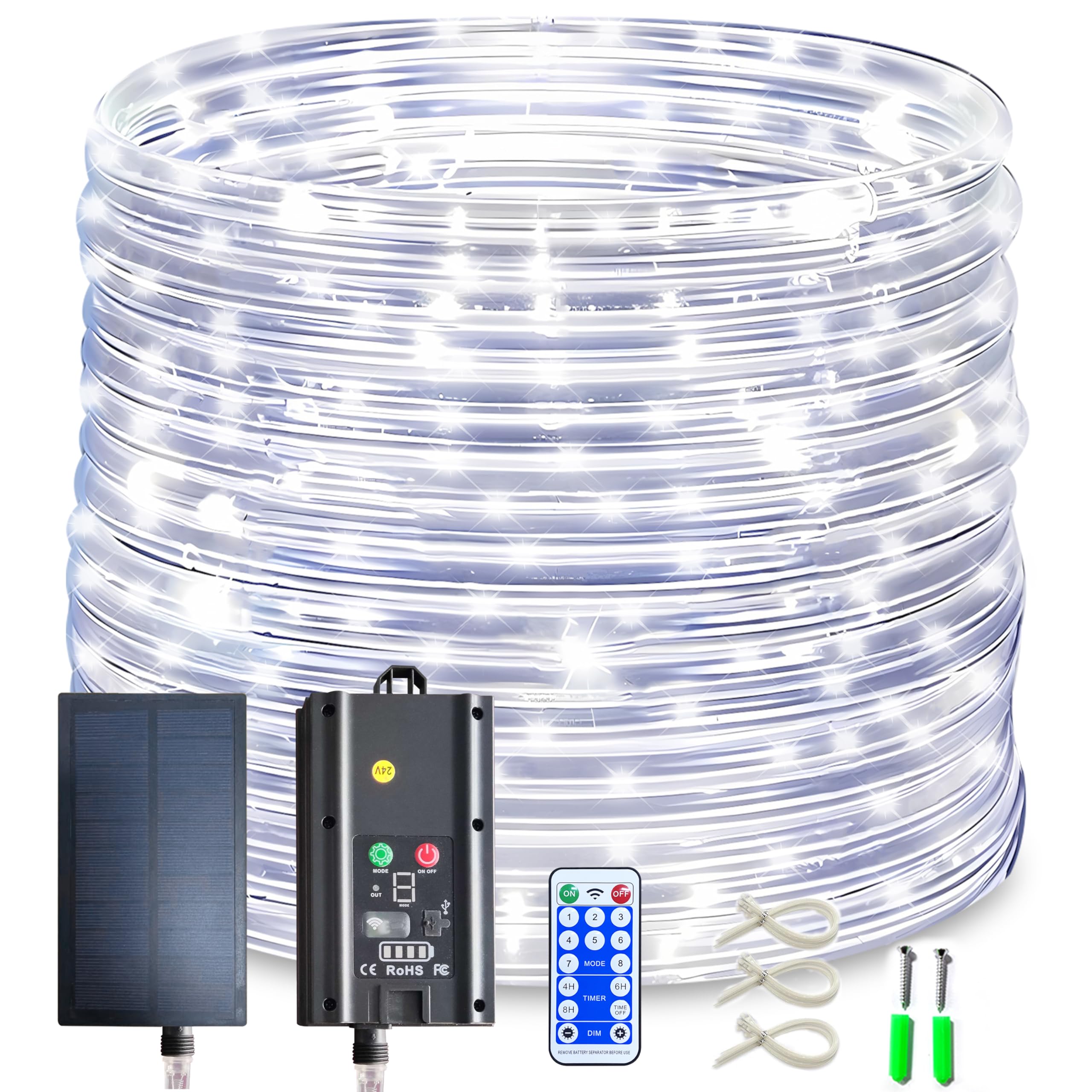 KUshopfast Solar Rope Lights, 149 Feet 1500 LED 8 Modes Solar Rope ...