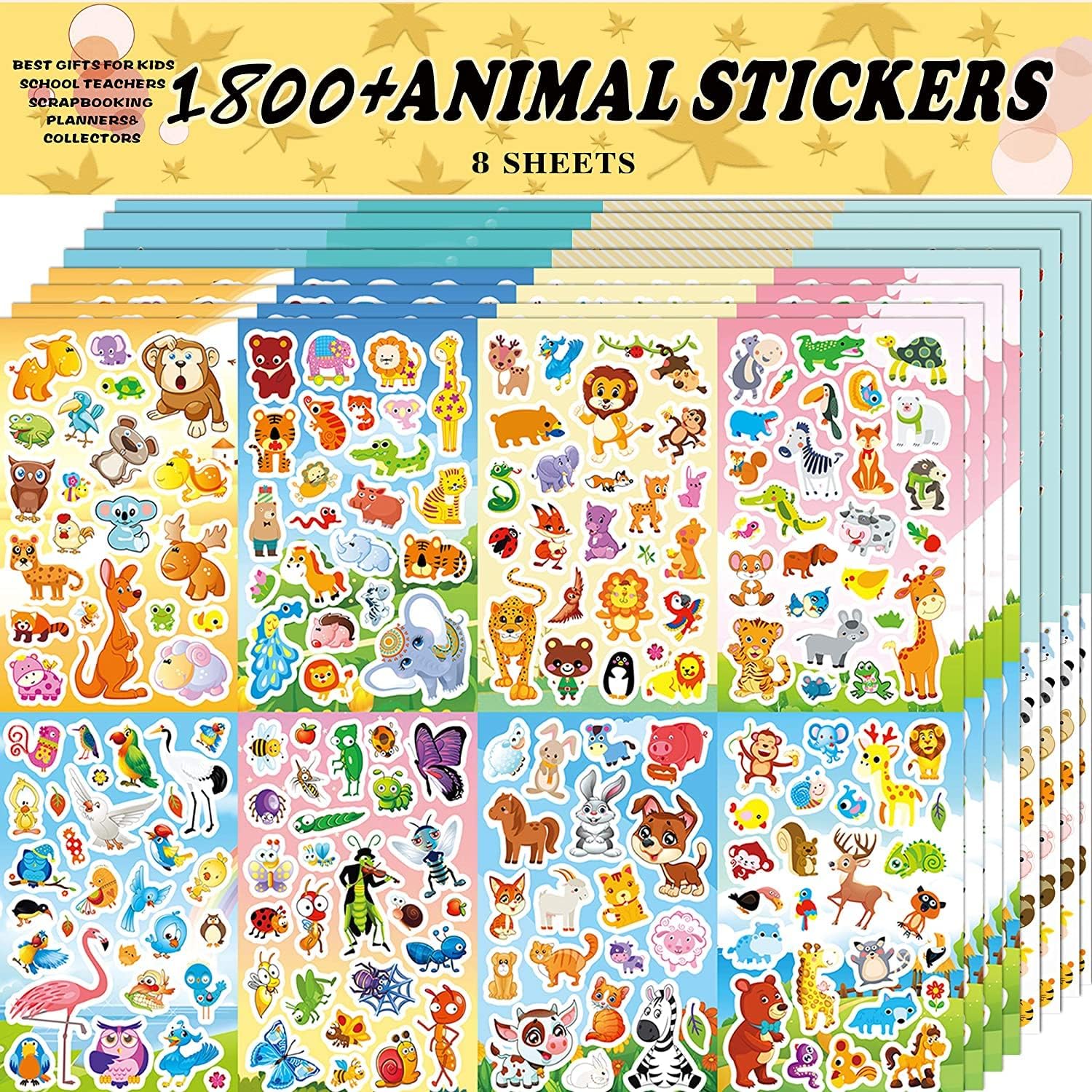 Amazon.com: Sinceroduct 64 Sheets Stickers for Kids, 1800+pcs Animal ...
