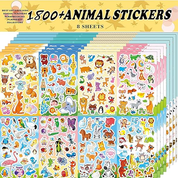 Amazon.com: Sinceroduct Animal Stickers Assortment Set, 8 Sheets (1800 ...