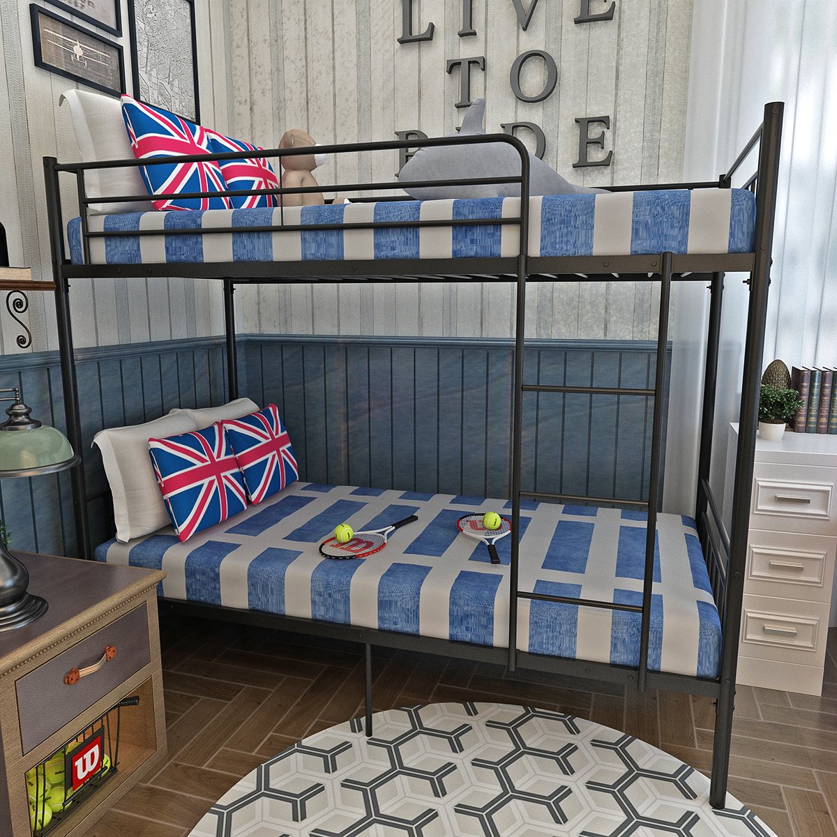 Panana Metal 3FT Single Bunk Bed Frame with Safety Guardrail 2-Storey ...