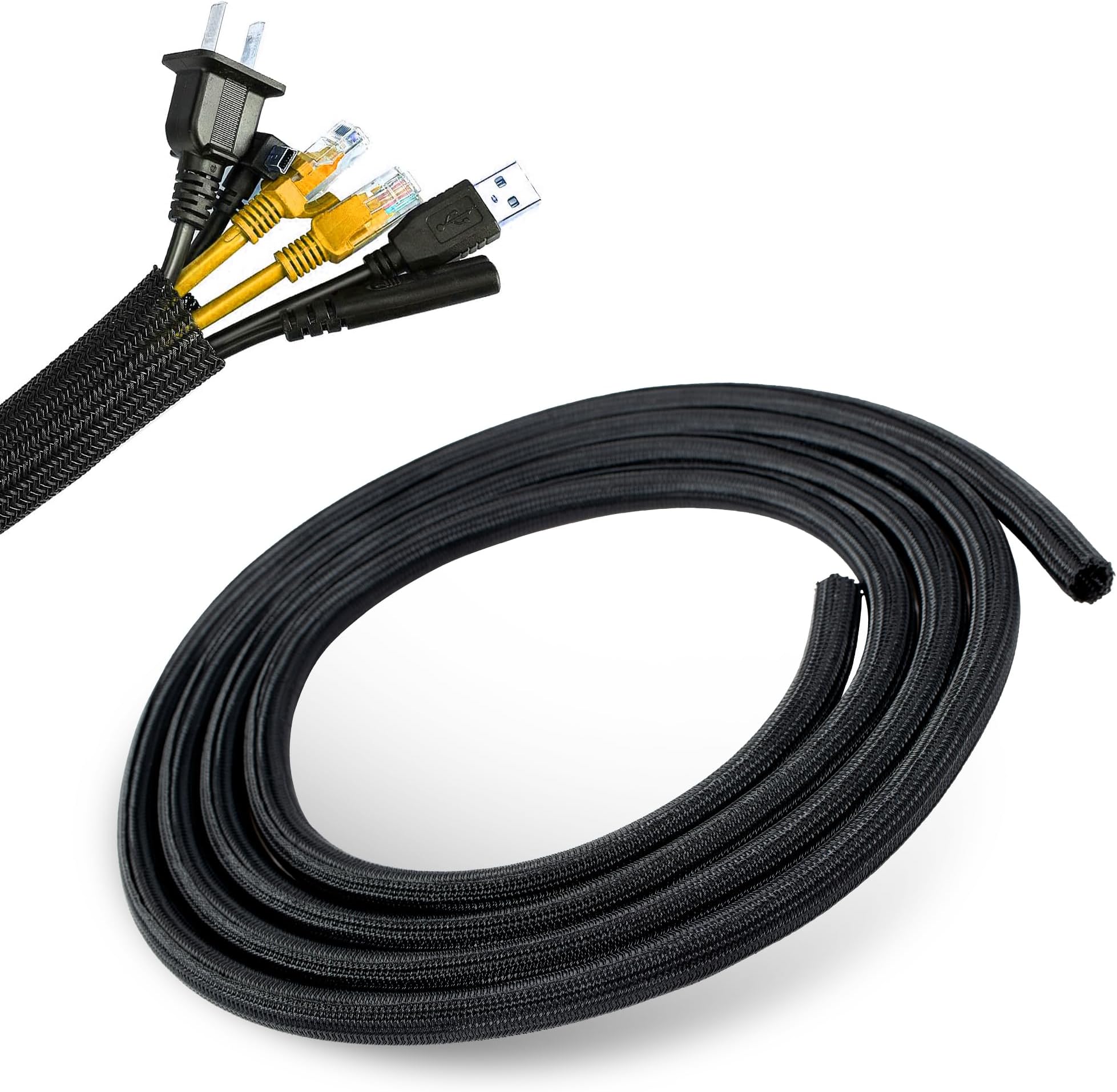 cyclingcolors Gaine tressée expansible Extensible Noir Protection câble ...