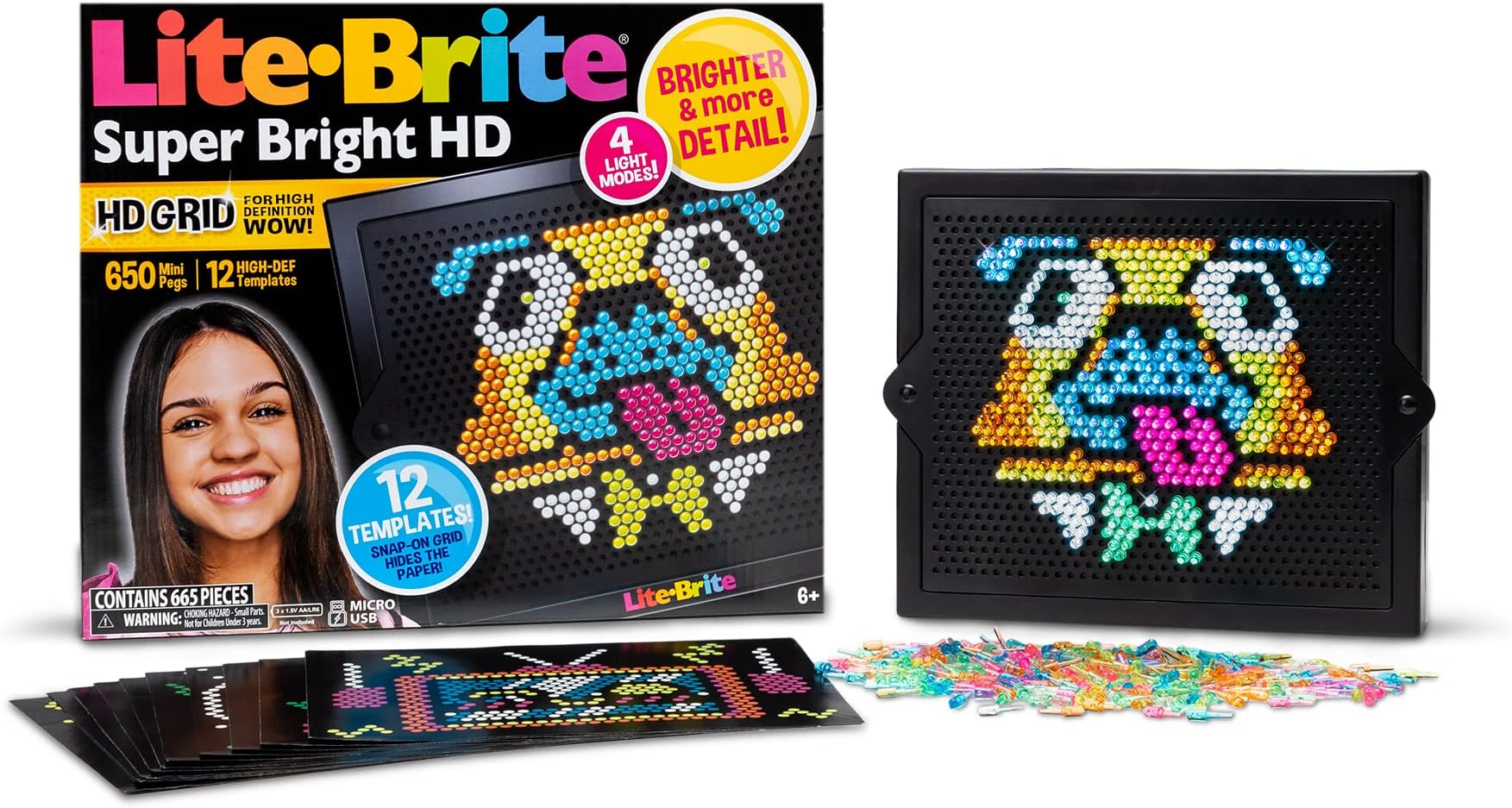 Lite-Brite Super Bright High Definition - Includes 650 Pegs, 12 Design ...