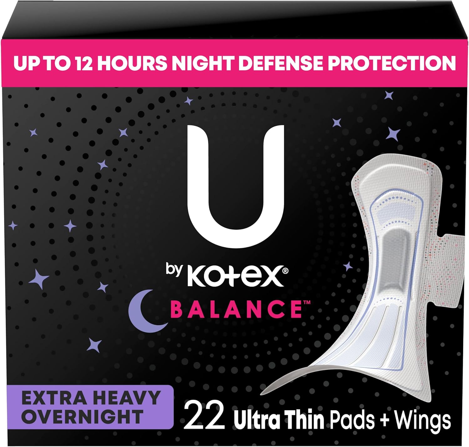 Amazon.com: U by Kotex Balance Pads with Wings, Ultra Thin, Overnight ...