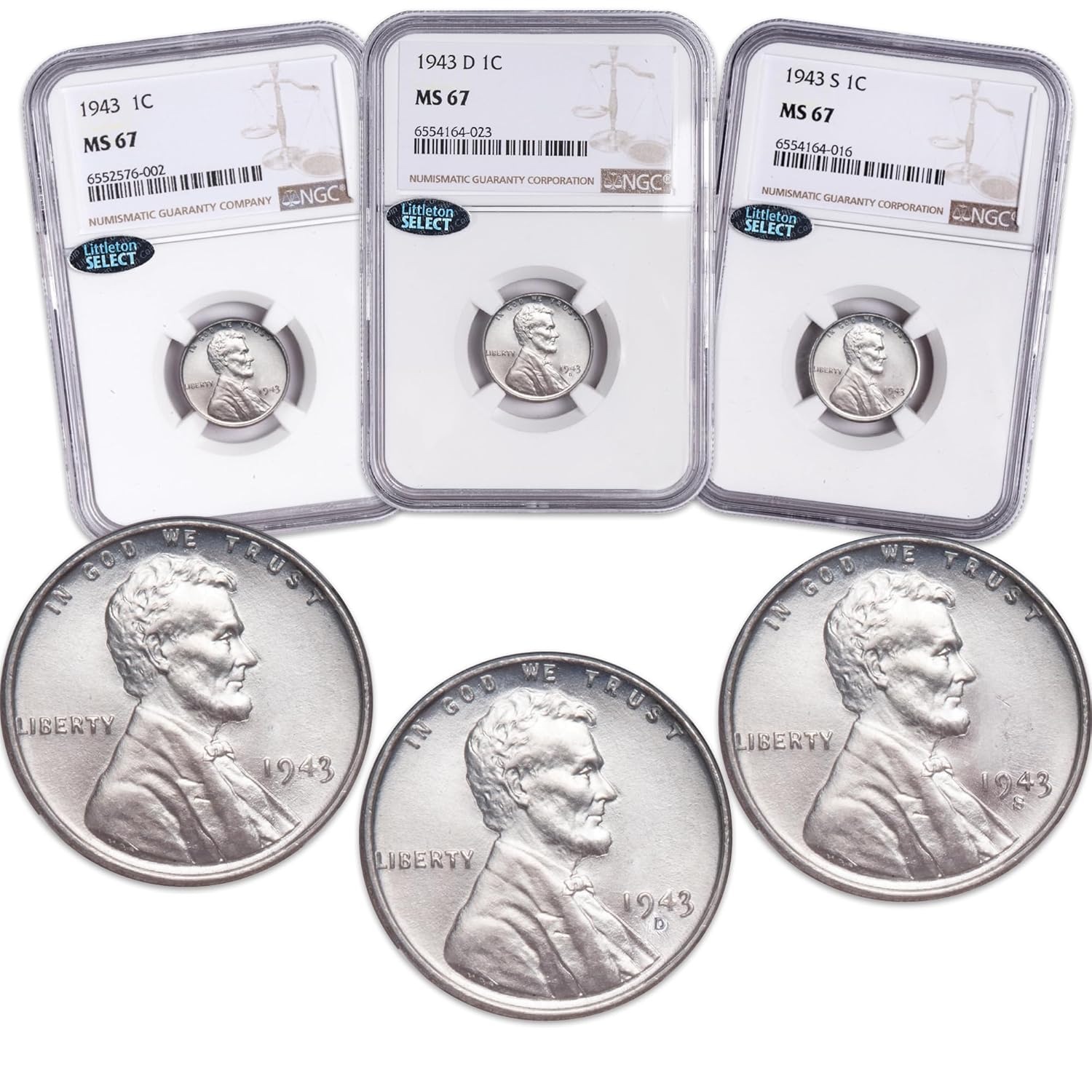 1943 PDS Lincoln Steel Cent 3 Coin Set NGC Superb Gem Uncirculated MS67 NGC at Amazon's ...