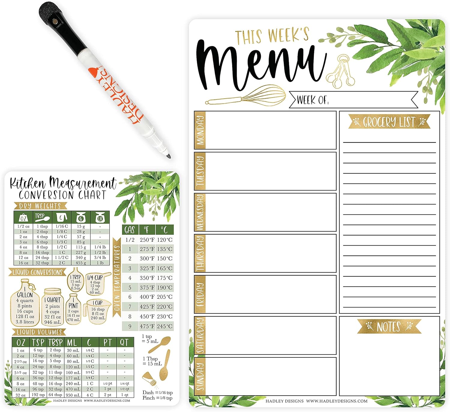 Amazon.com : Hadley Designs Weekly Meal Planner for Fridge, Magnetic ...
