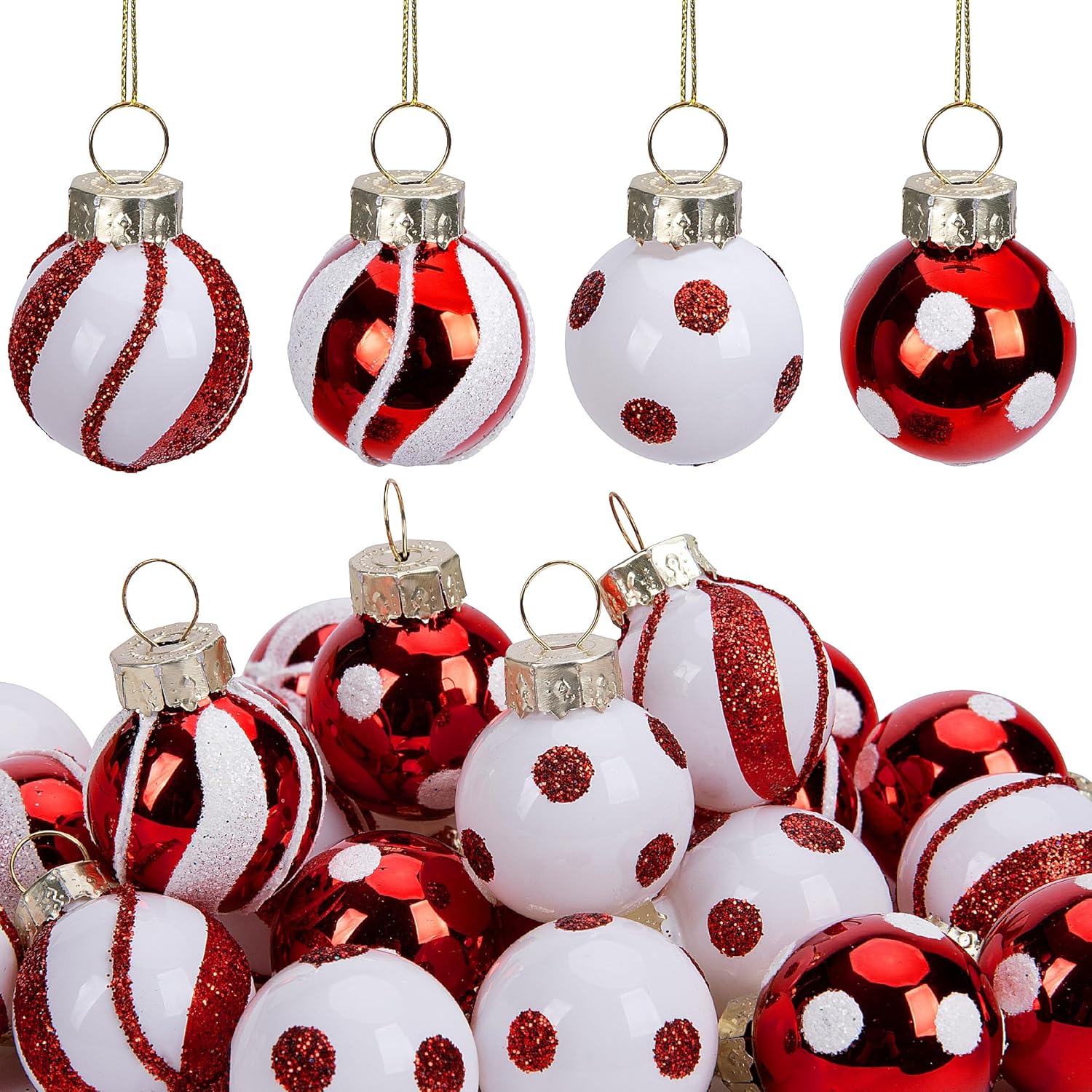 Watayo 24 Pcs Christmas Candy Balls Glass Ornaments, 1" Mini Glass ...