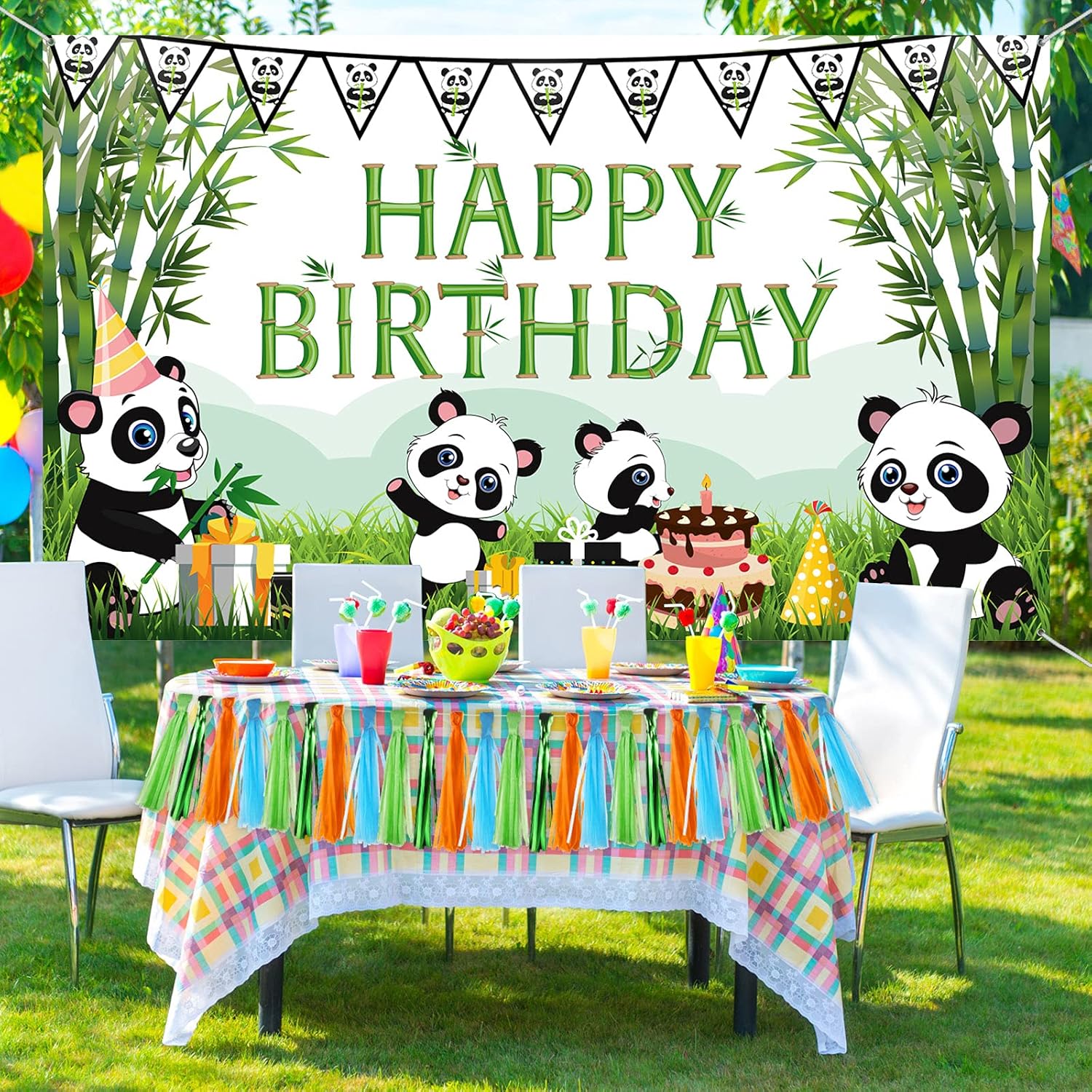 Cartoon Panda Happy Birthday Backdrop with Bamboo Bahrain | Ubuy