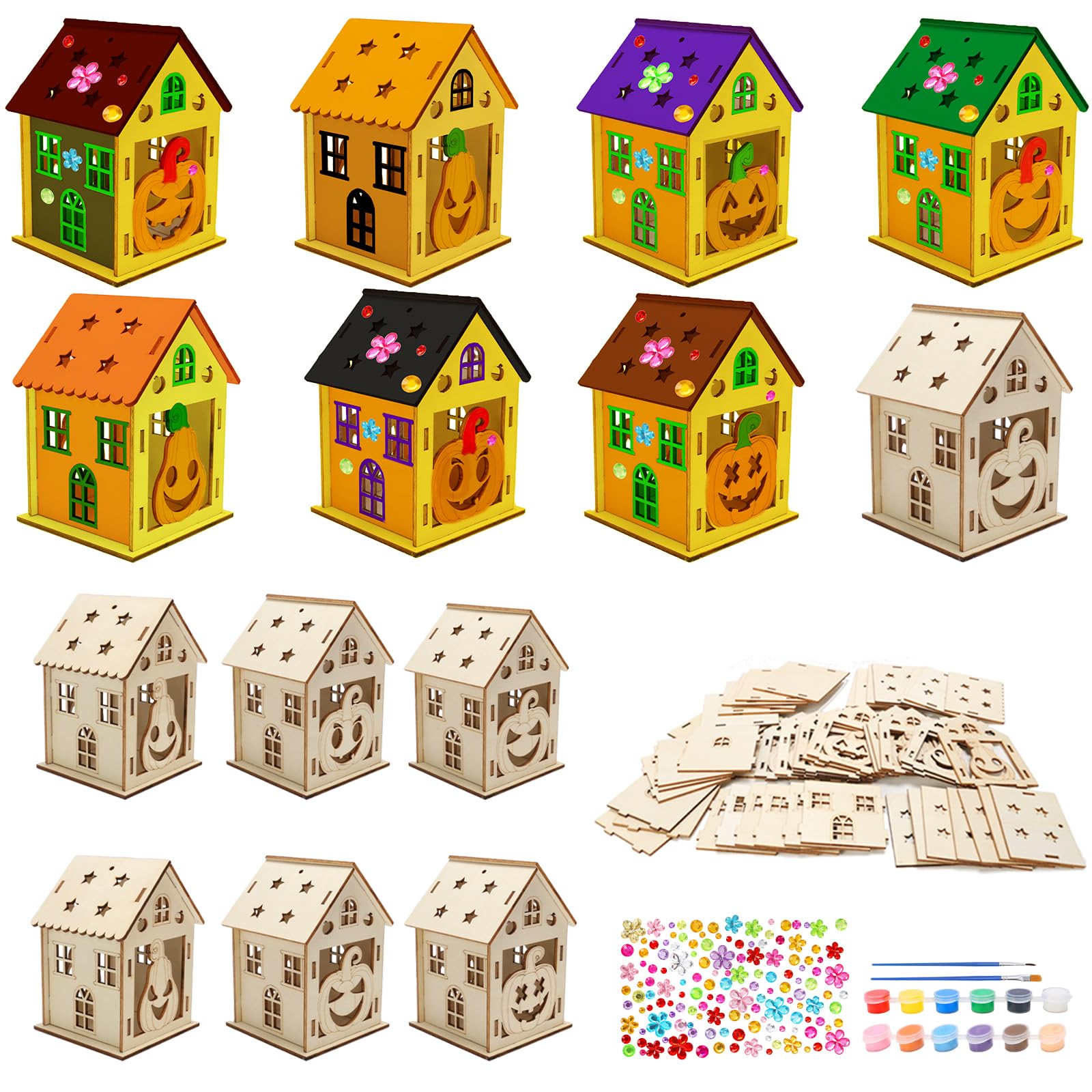 Amazon.com: Fennoral 14 Pack Wooden Pumpkin House Craft for Kids Make ...