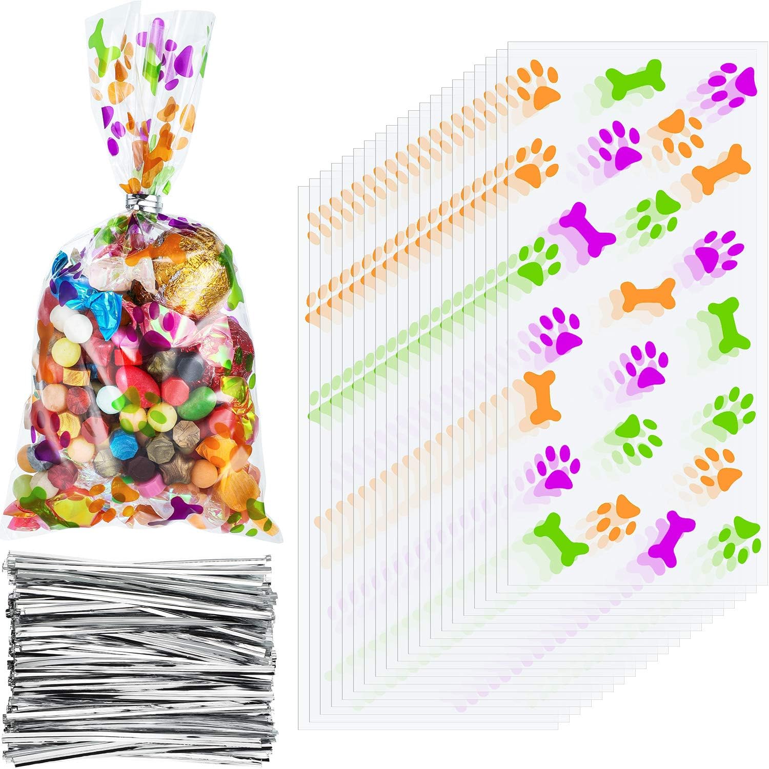 Amazon.com: Blulu 100 Pieces Pet Paw Print Cone Cellophane Bags Heat ...