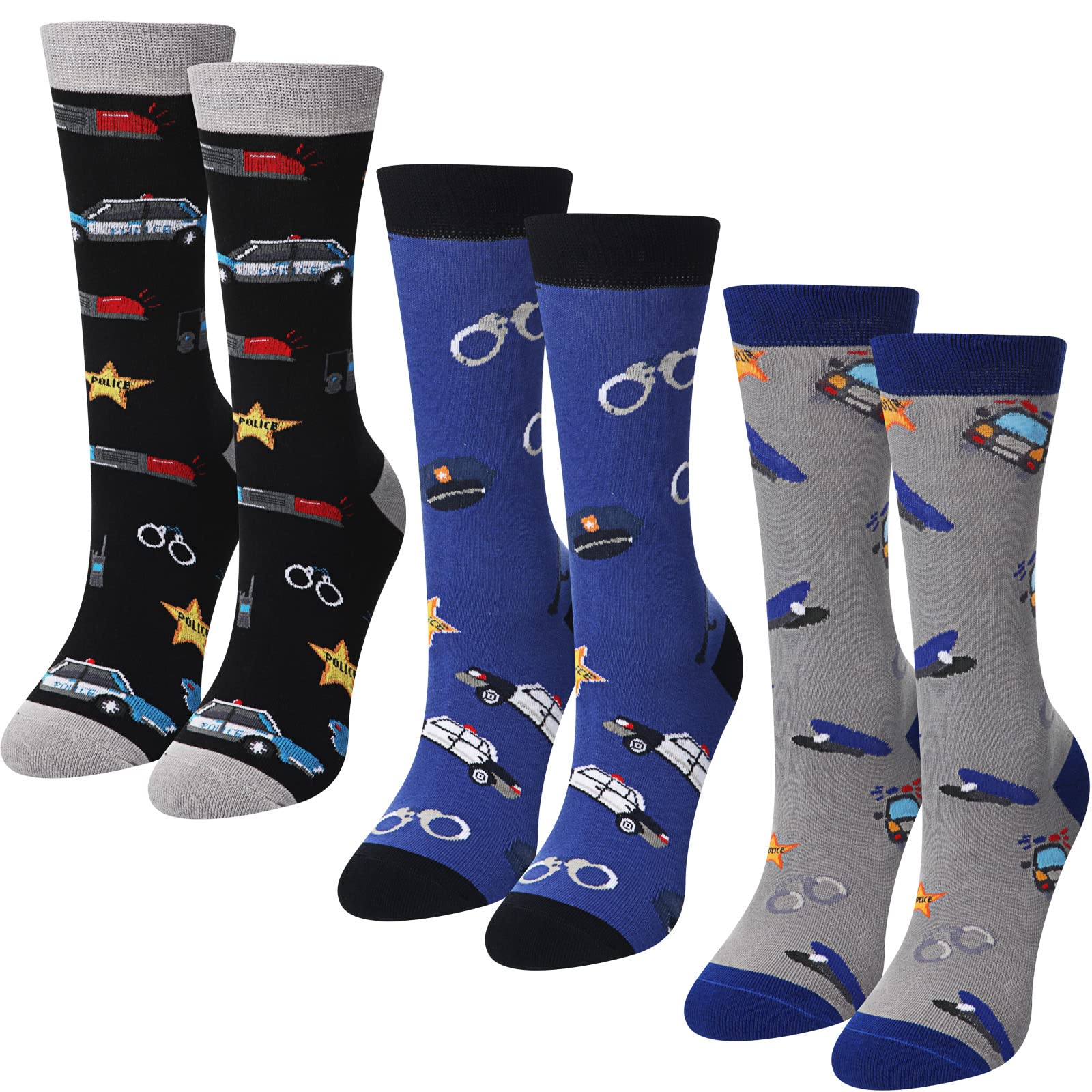 Amazon.com: Coume 3 Pairs Funny Cop Socks Novelty Casual Crew Socks ...