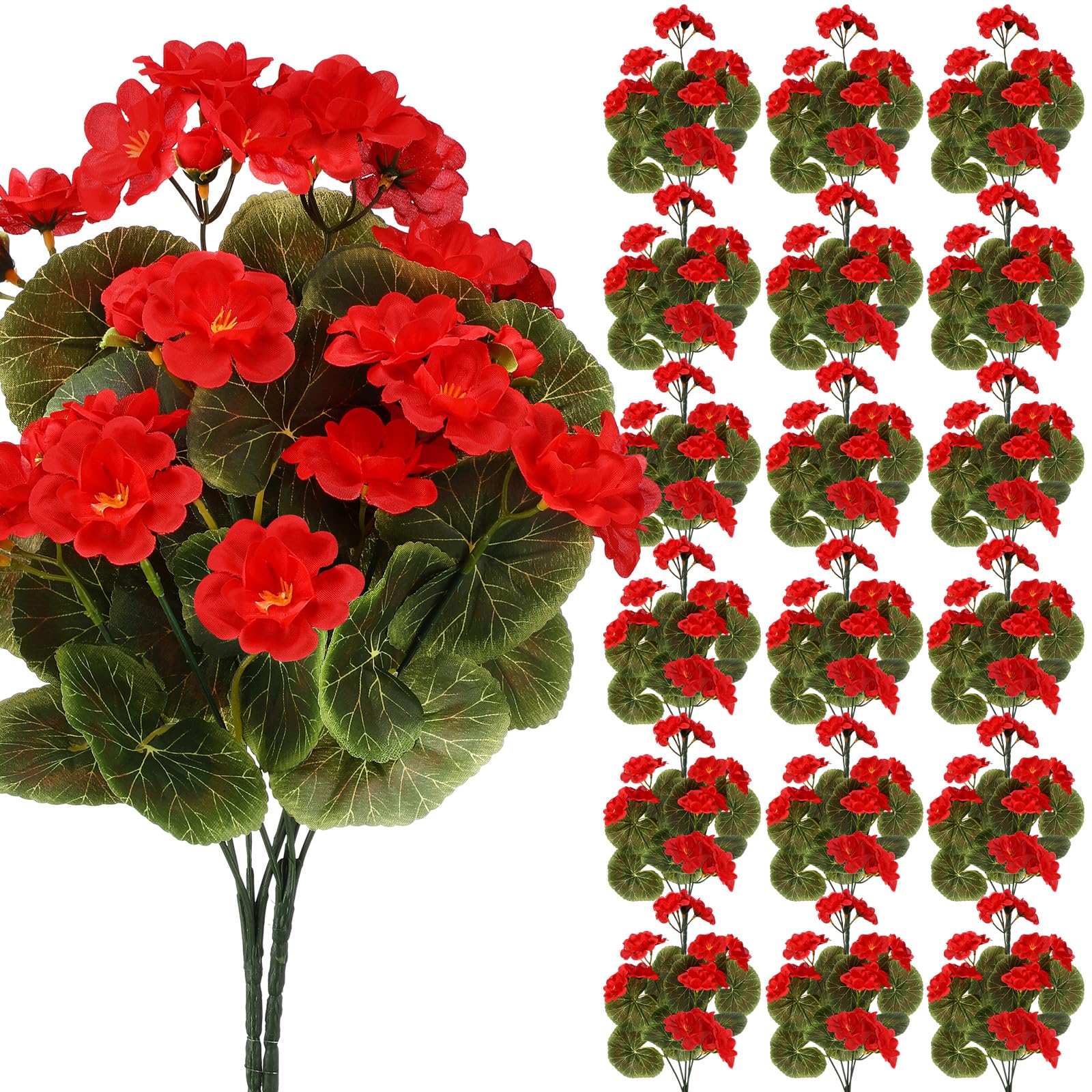 Amazon.com: Thiccywoov 18 Pcs Artificial Geranium Flowers 14'' Red No ...