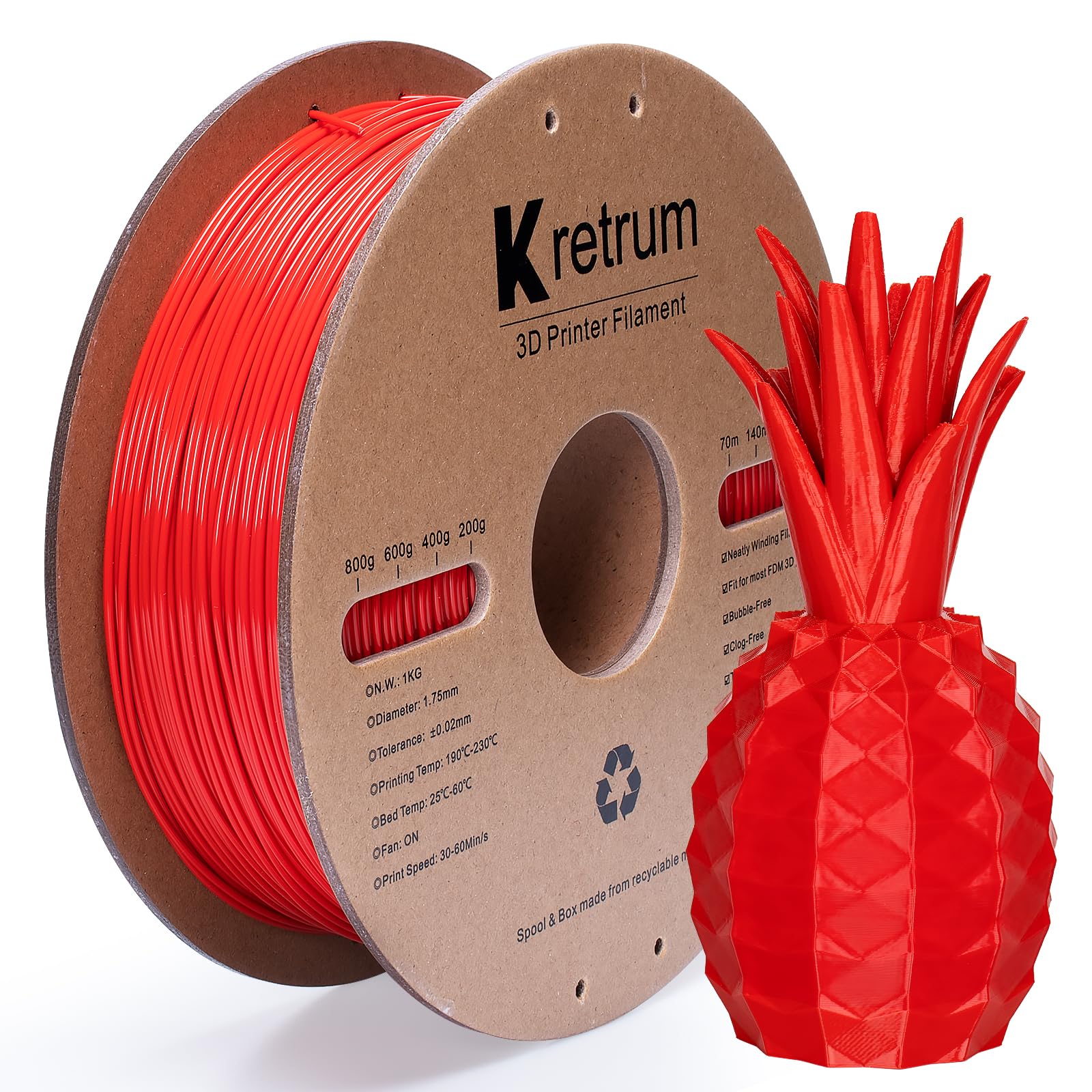 Amazon.com: Kretrum PLA 3D Printer Filament 3D Printing Refills 1.75 mm ...