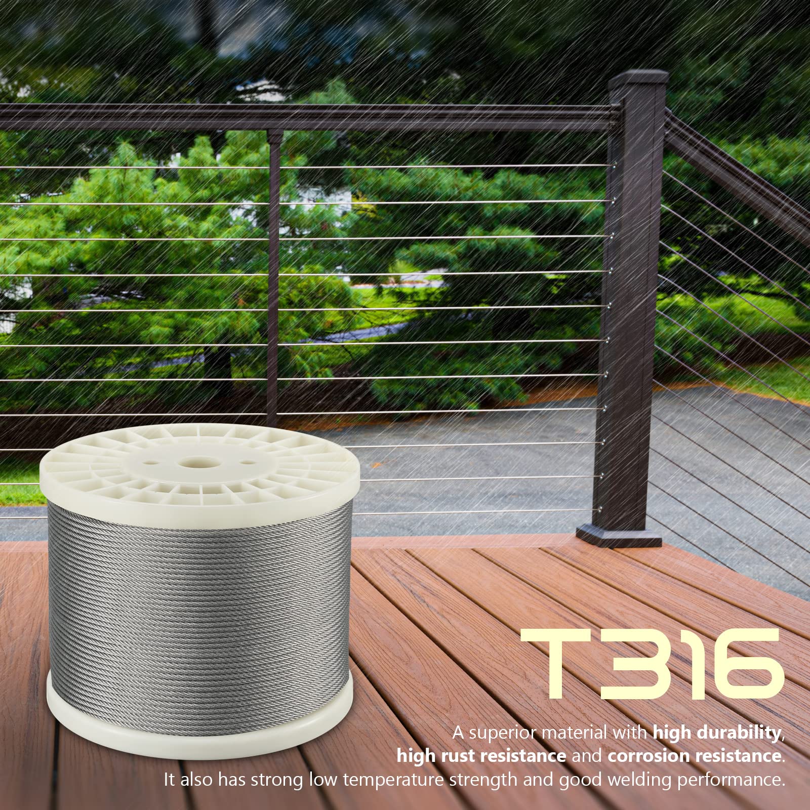 Snapklik.com : WAYSKA 1/8 T316 Stainless Steel Cable 1000FT, Wire Rope ...