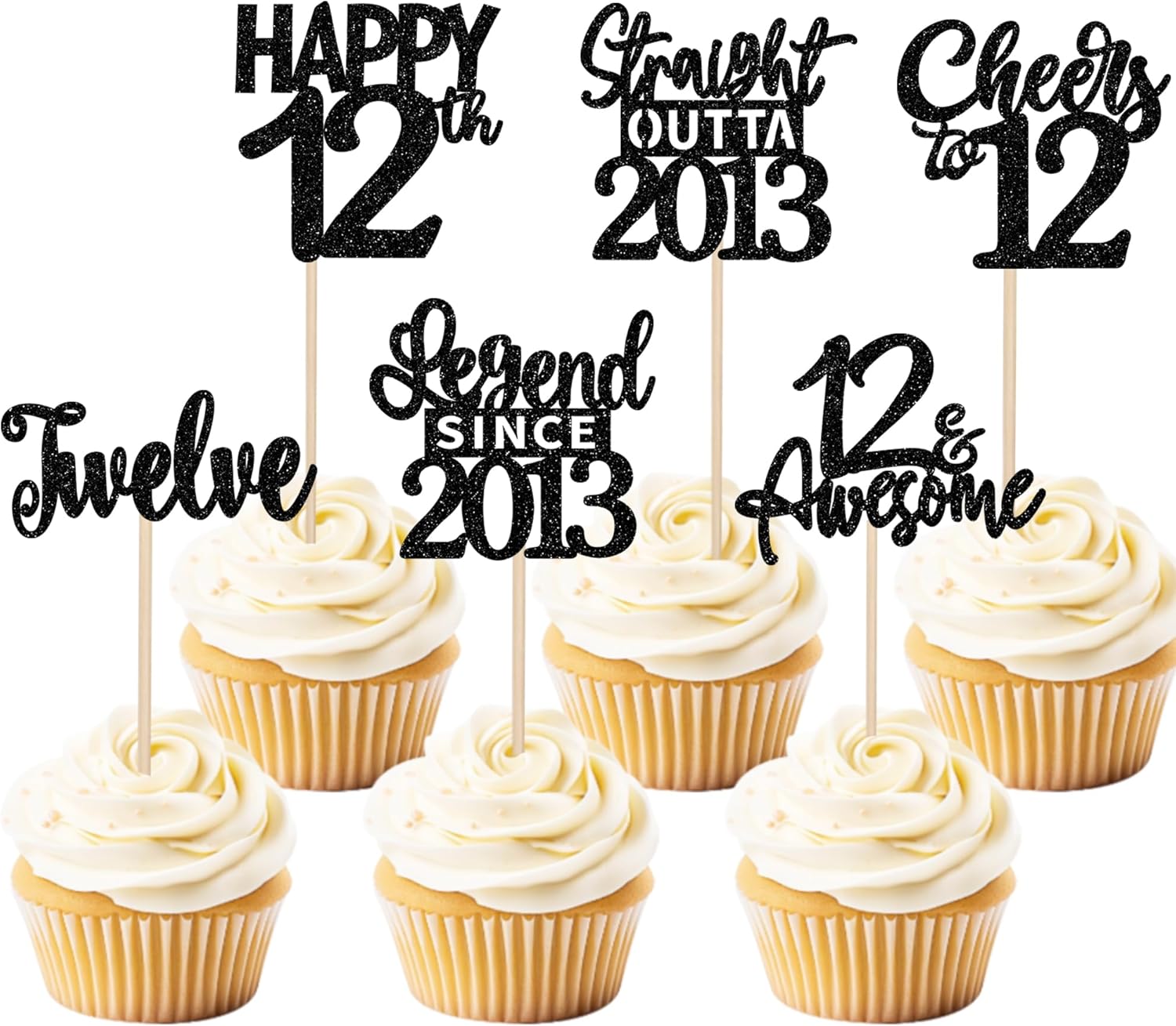 Amazon.com: 24PCS Black 12th Birthday Cupcake Toppers Twelve Happy 12th ...
