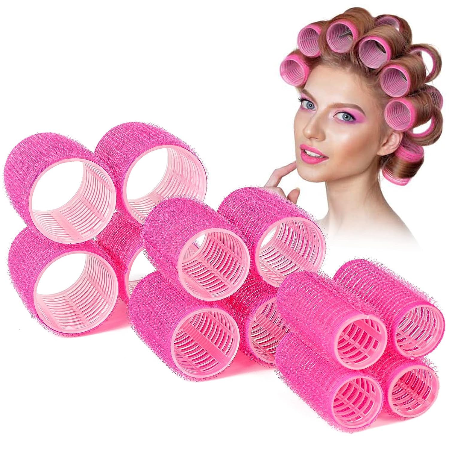 SIYAA Velcro Rollers for Hair, 12Pcs Hair Rollers for Volume, Jumbo Large Rollers Hair Curlers ...