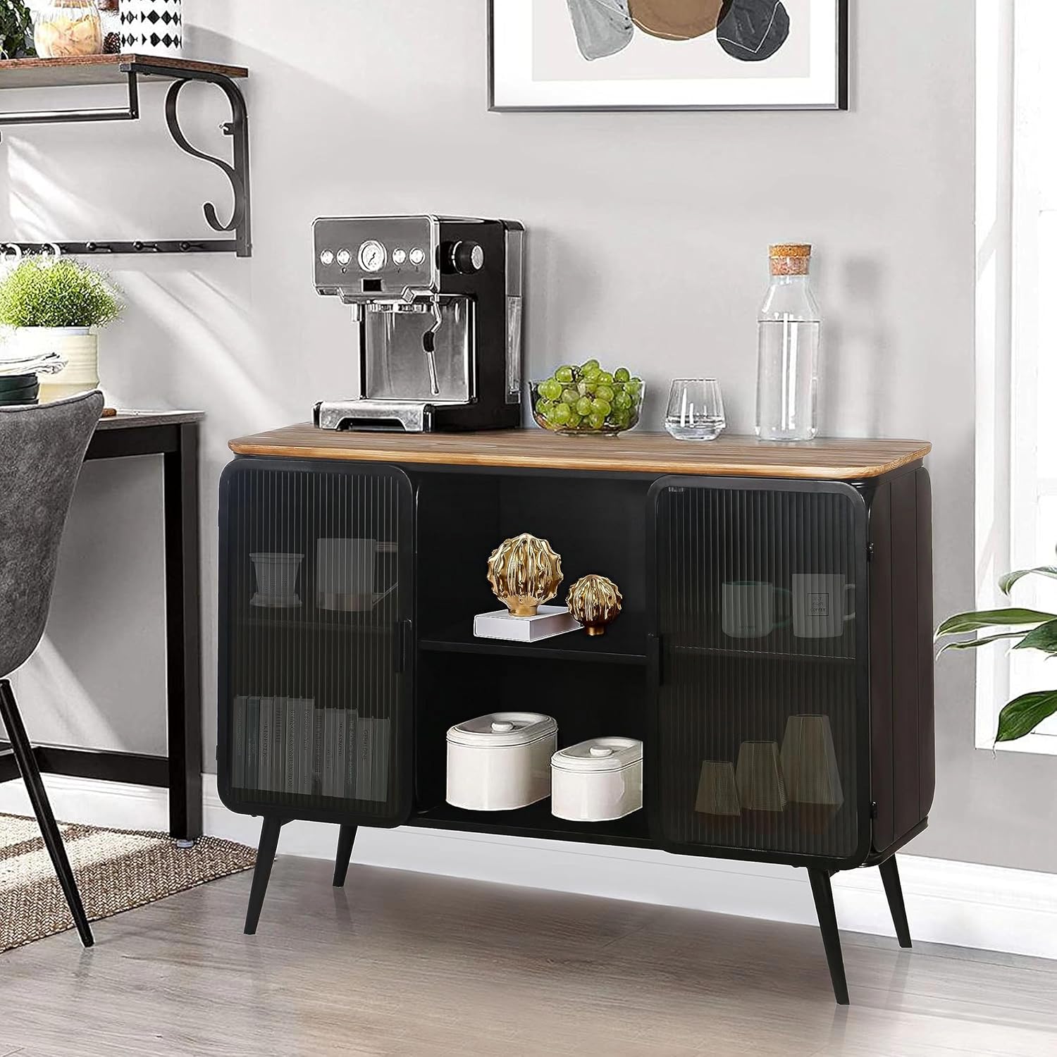 Amazon.com - Hoeneo Black Metal Sideboard Cabinet for Entryway with ...