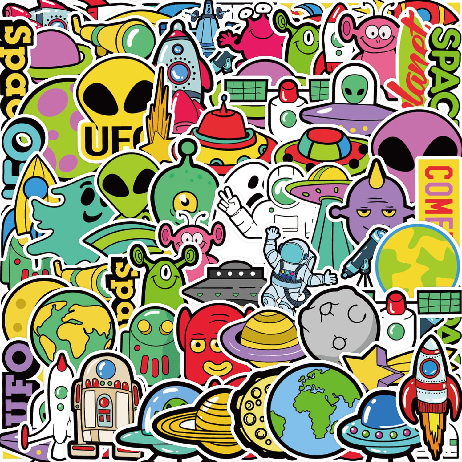Amazon.com: 50 PCS Cool Aliens Stickers for Kids, kateboard Car Laptop ...