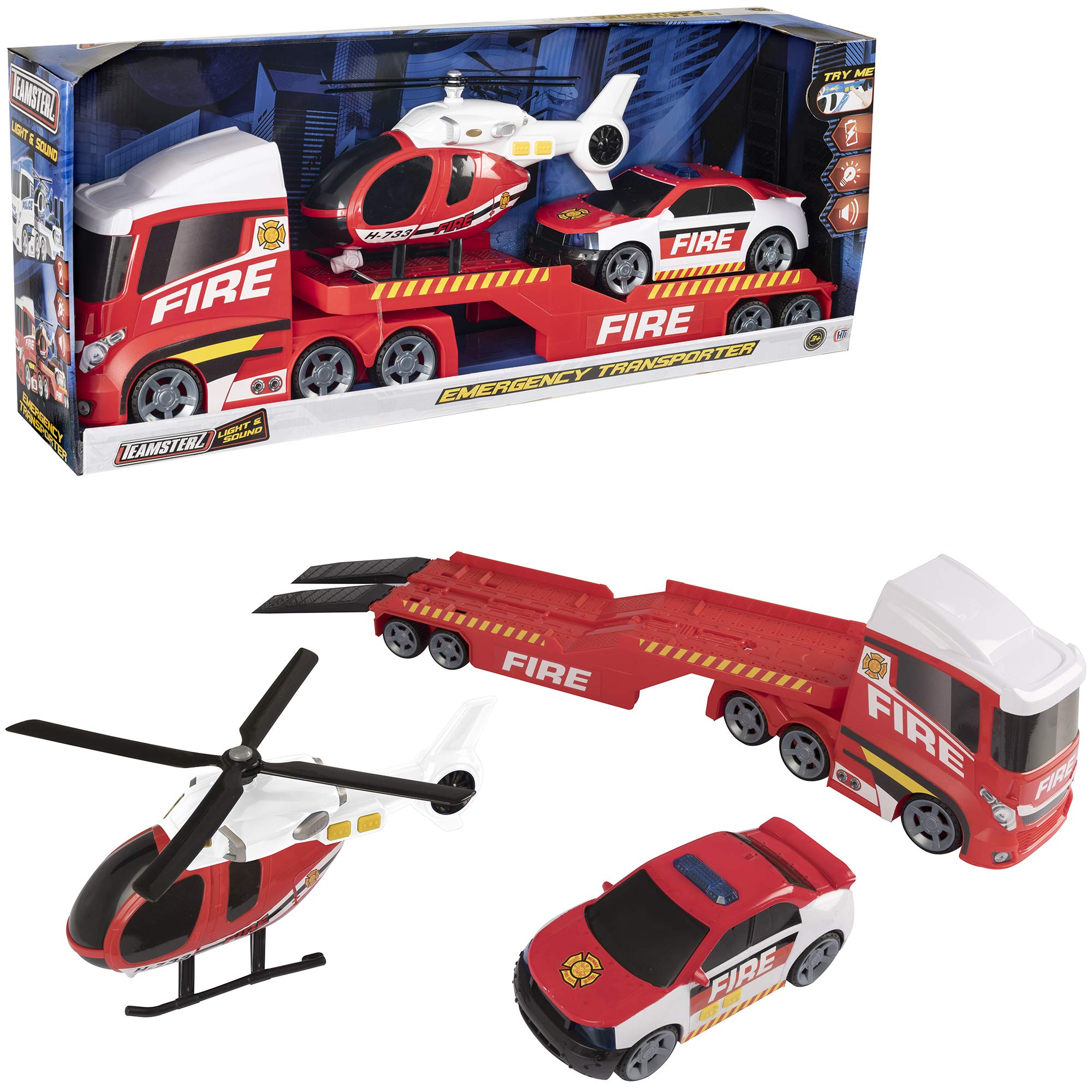 Teamsterz Mighty Machines Large Fire Helicopter Transporter Fire ...