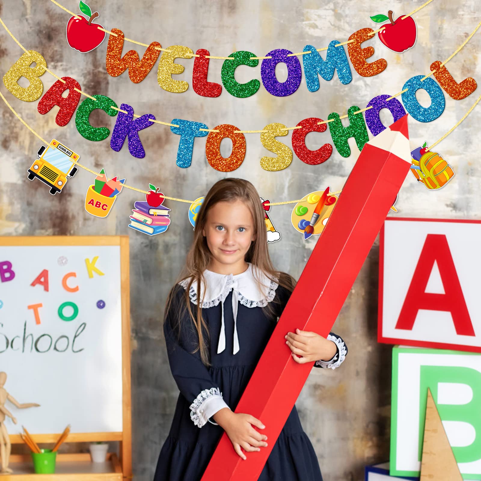 Back To School Decorations FAKTEEN 2 PCS Back To School Pencil Banner ...
