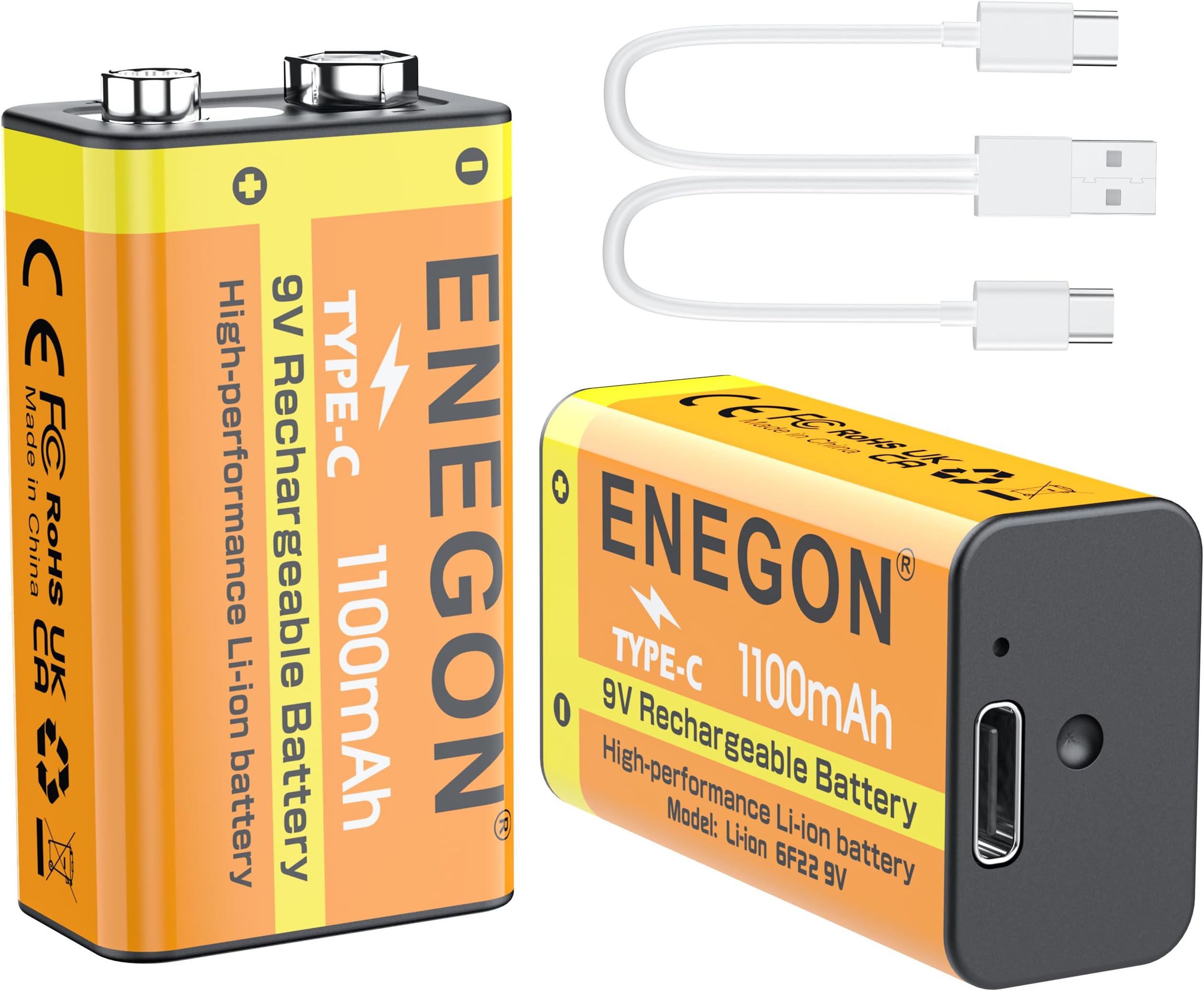 Amazon.com: ENEGON 2 Pack 9V Rechargeable Lithium Batteries, 1100mAh ...